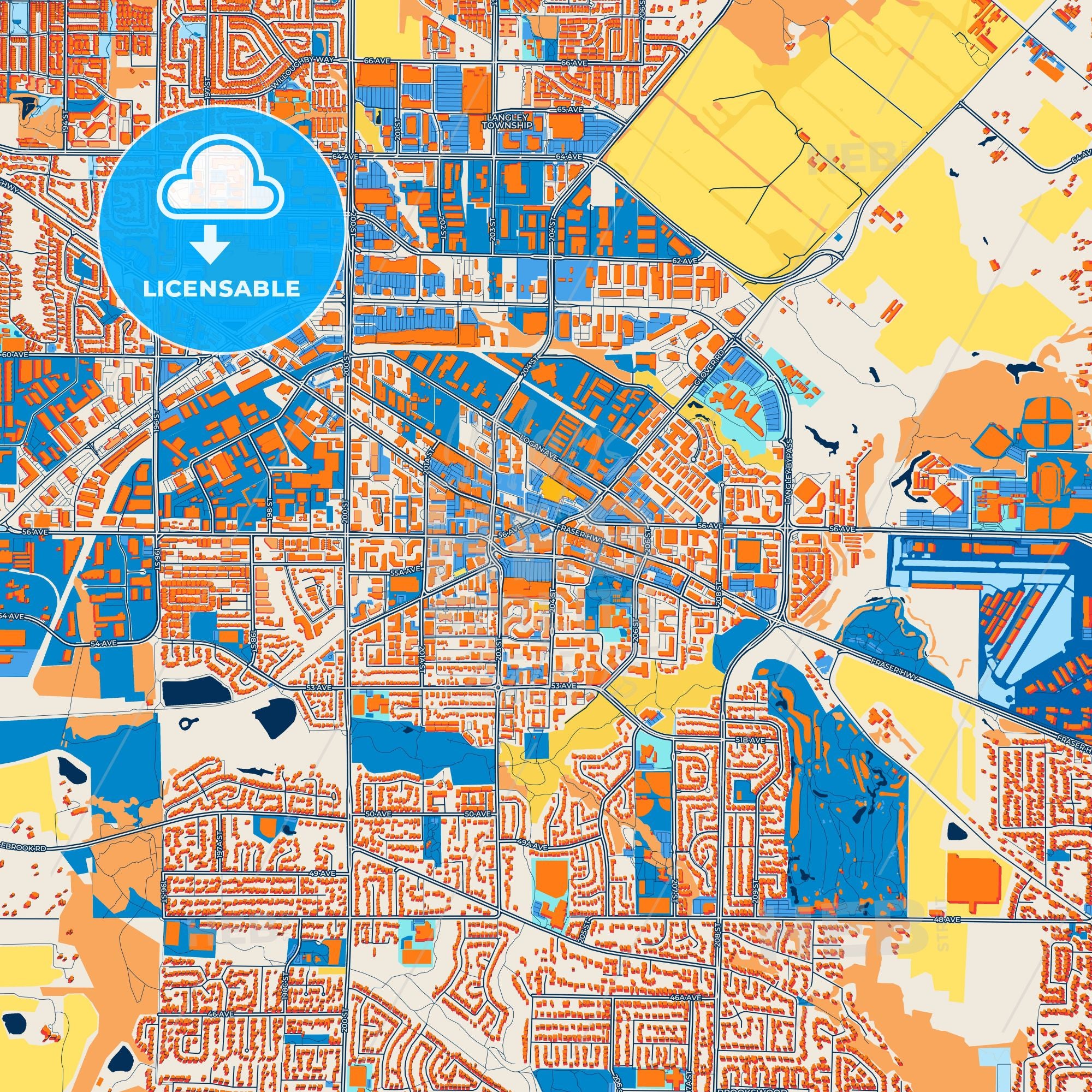 Colorful Langley Street Map With Labels And Buildings – HEBSTREITS