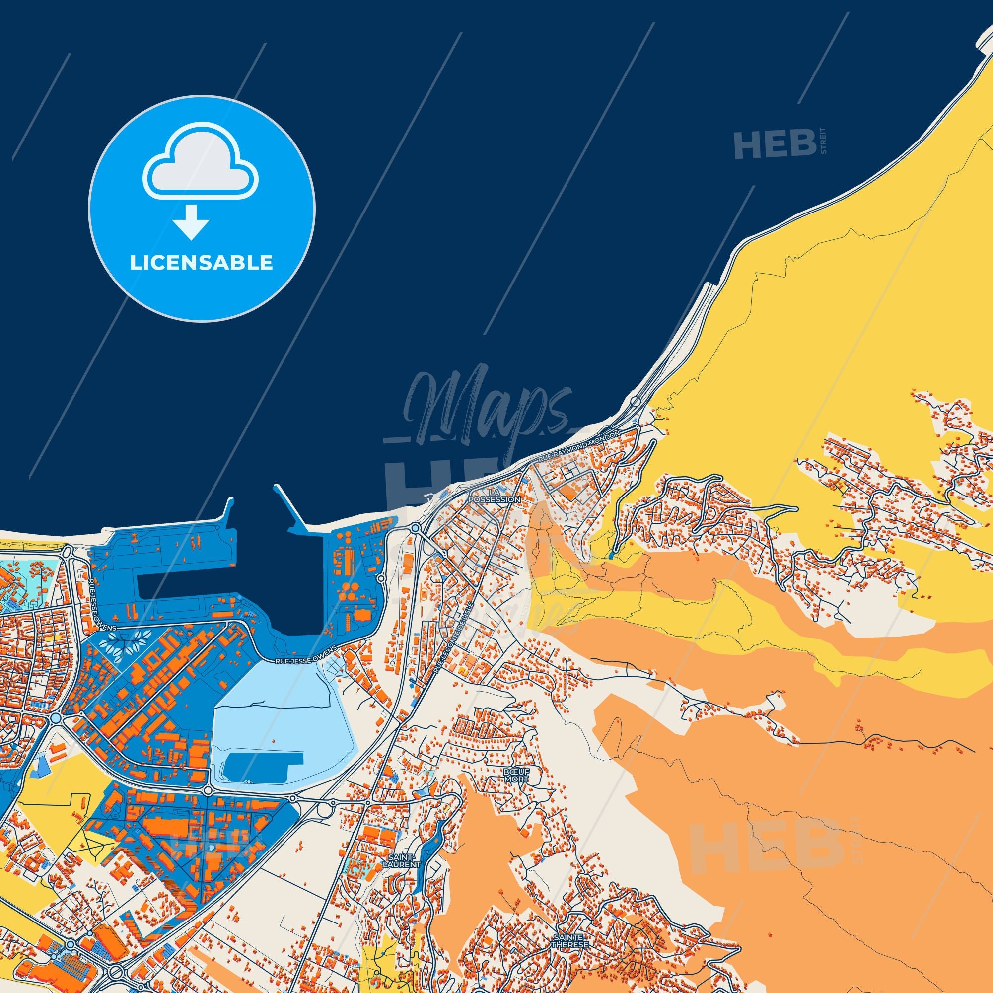 Colorful La Possession Street Map - Digital Download – HEBSTREITS