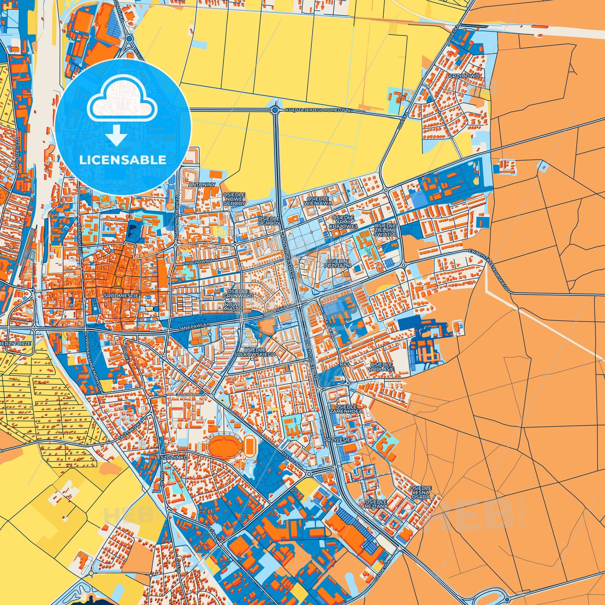 Colorful Leszno Street Map - Digital Download – HEBSTREITS