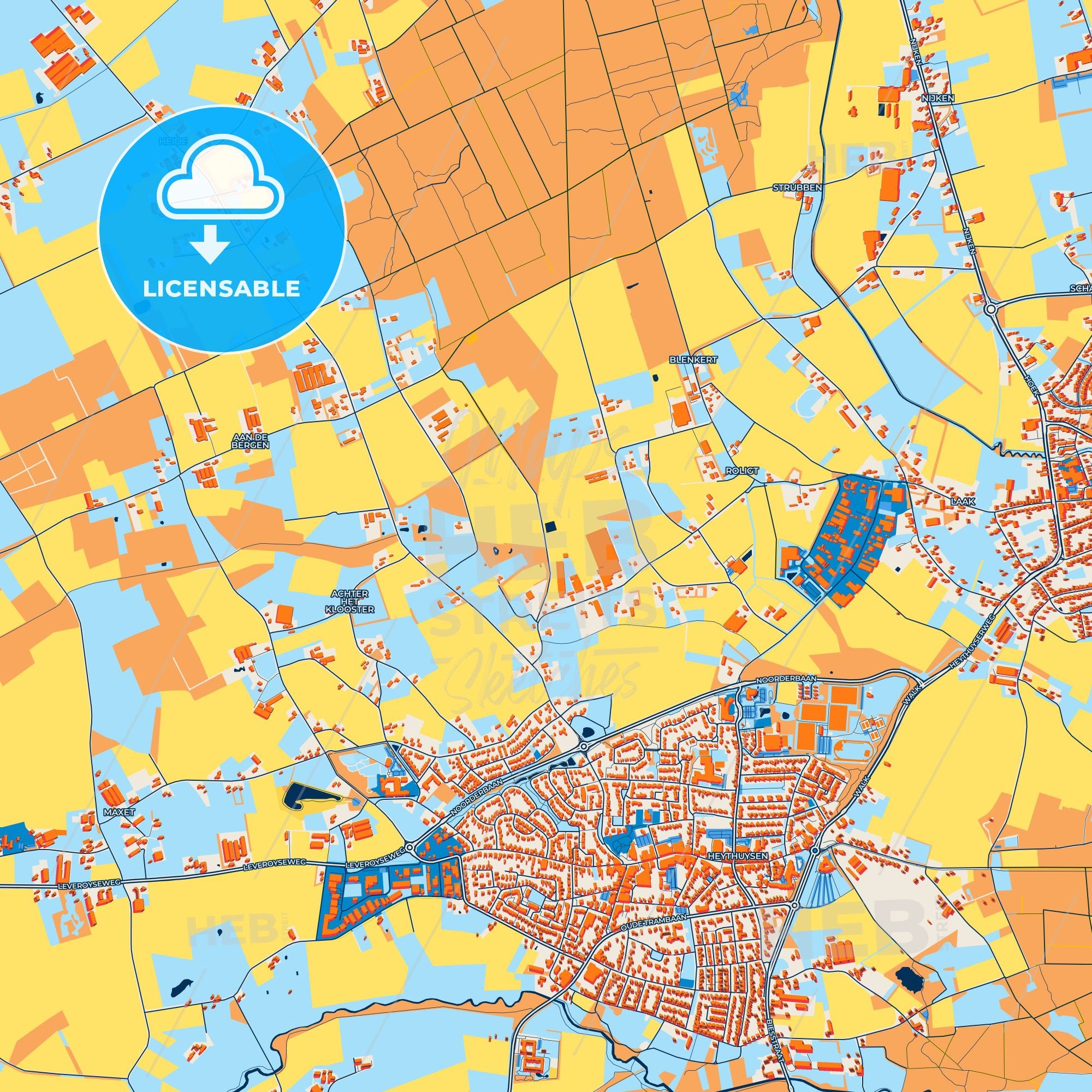 Colorful Leudal Street Map With Labels And Buildings – HEBSTREITS