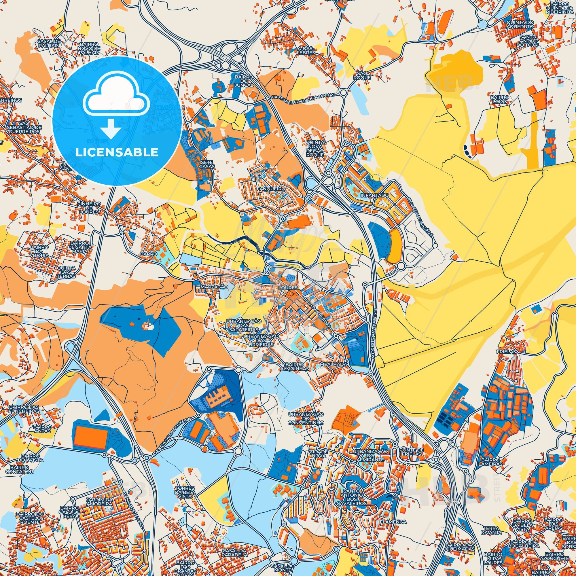 Colorful Loures Street Map With Labels And Buildings – HEBSTREITS
