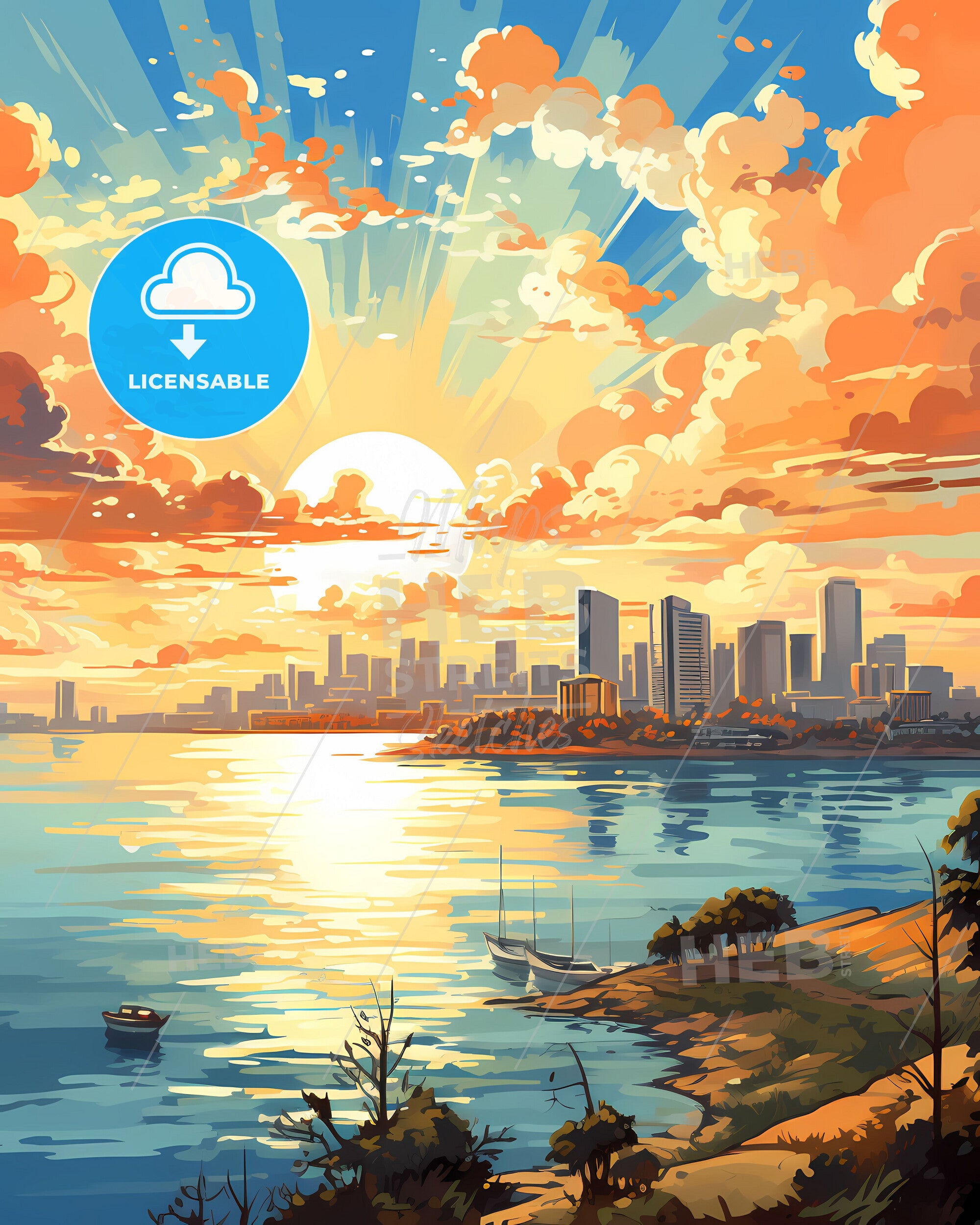 Vibrant Sunset Over Luanda City Skyline, Angola - A Canvas Painting ...