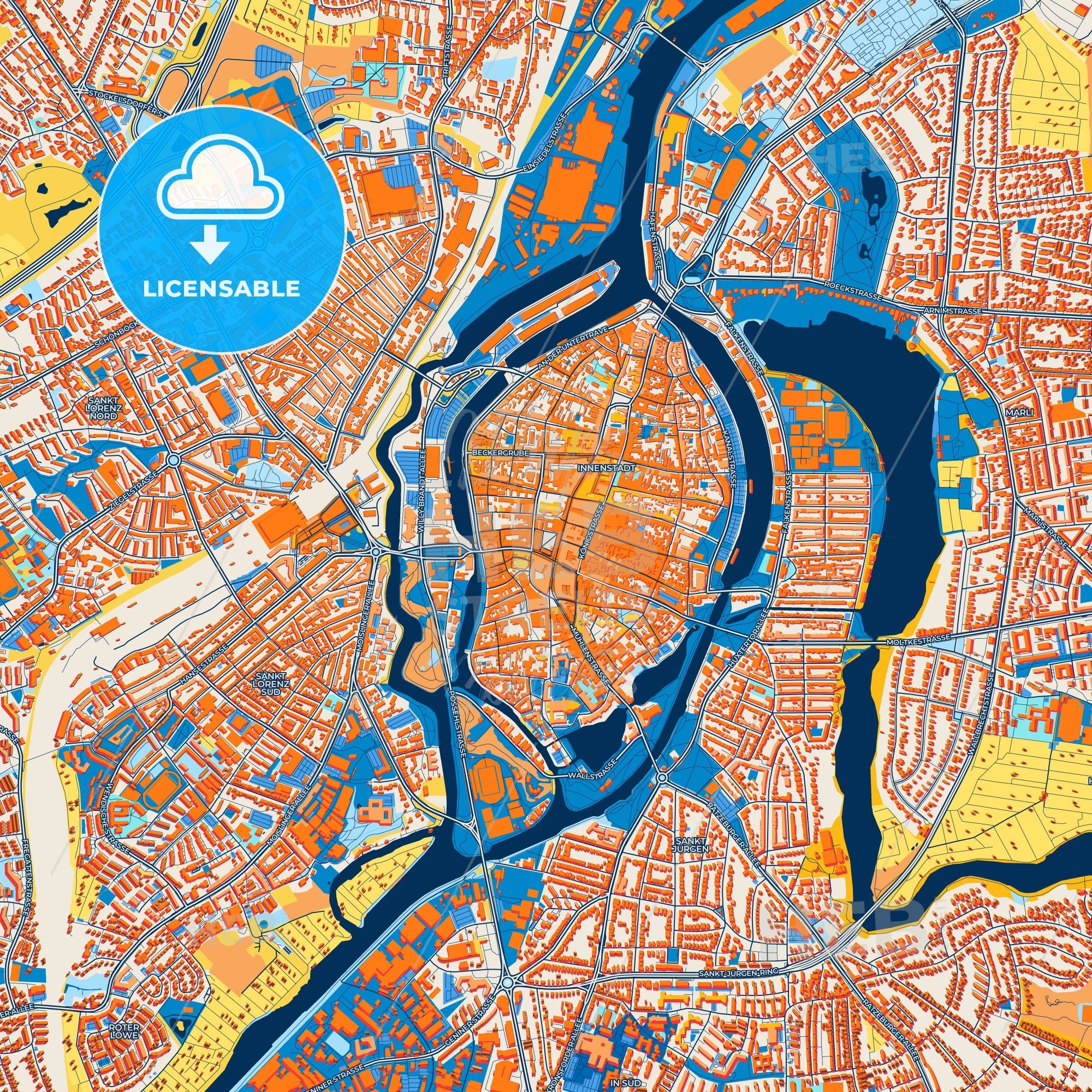 Colorful Lubeck Street Map - Digital Download – HEBSTREITS