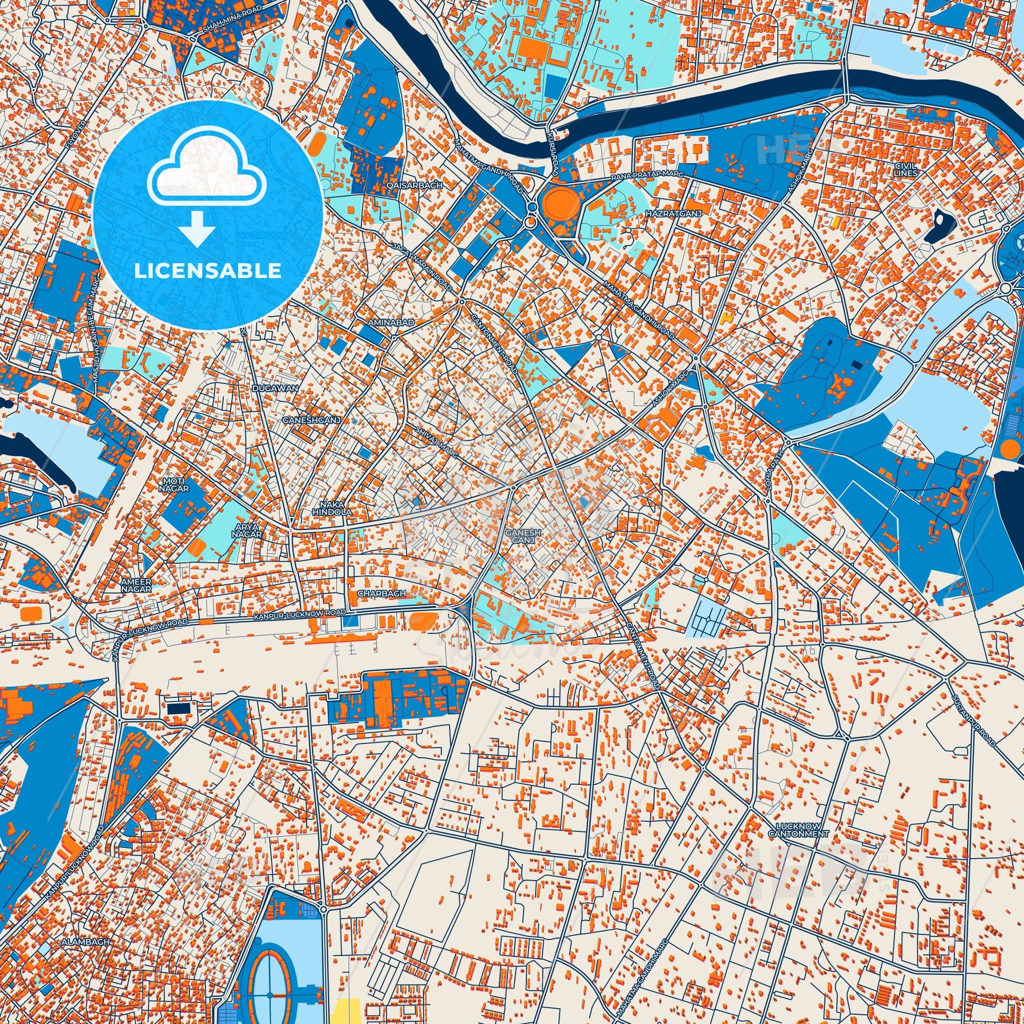 Colorful Lucknow Street Map With Labels And Buildings – HEBSTREITS
