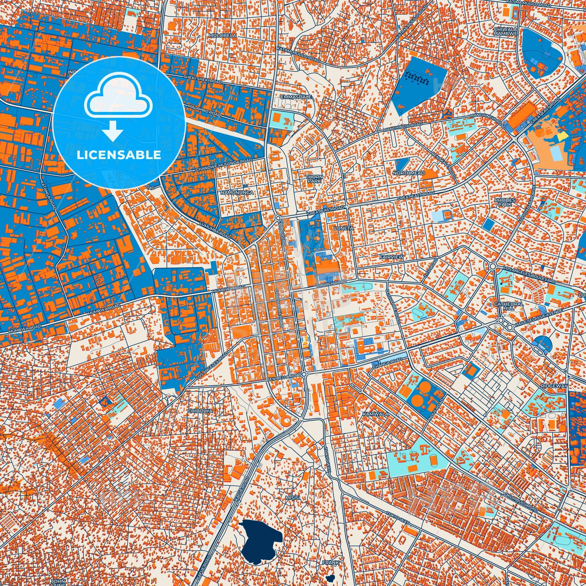 Colorful Lusaka Street Map - Digital Download – HEBSTREITS