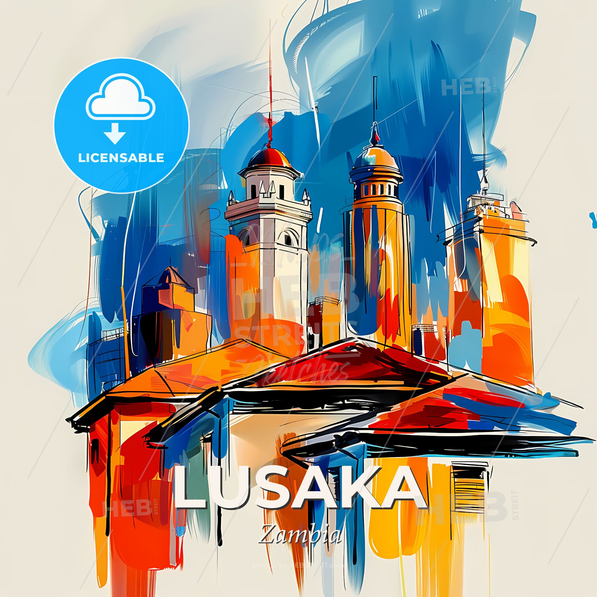 Vibrant Lusaka, Zambia - A Painting Of A Building With Towers – HEBSTREITS