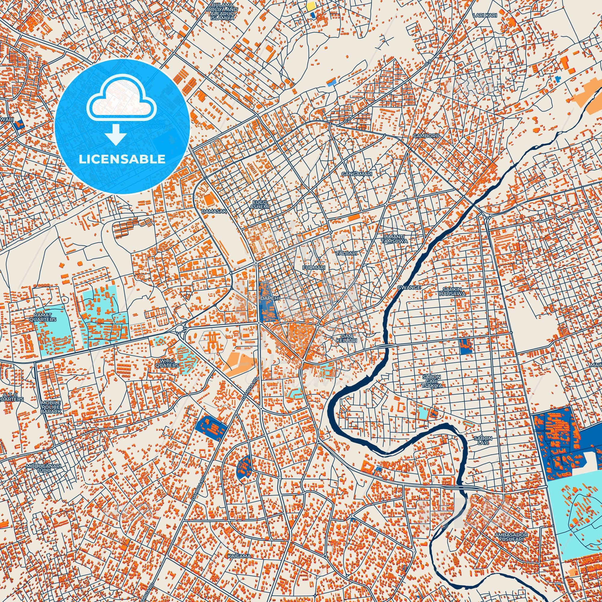 Colorful Maiduguri Street Map - Digital Download – HEBSTREITS