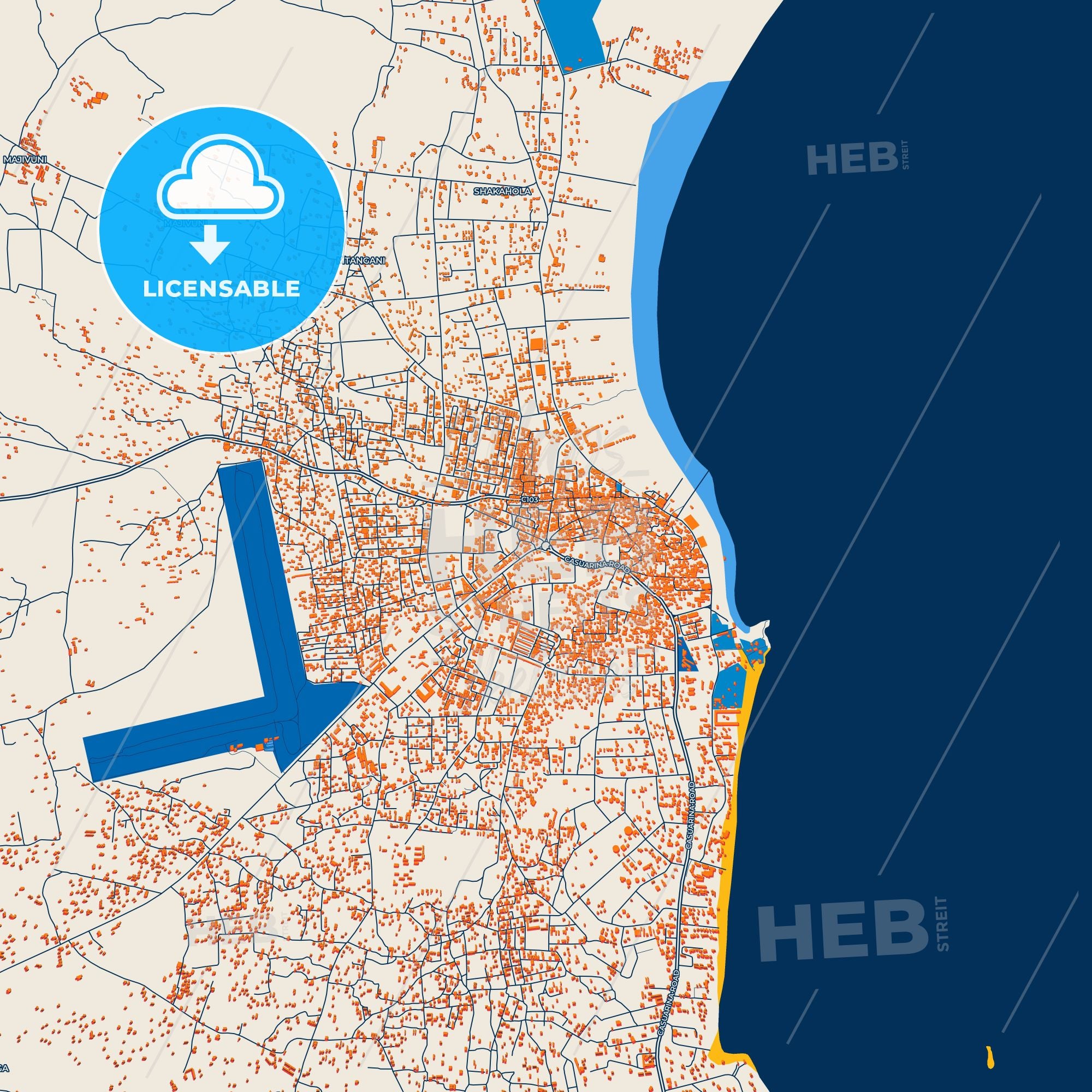 Colorful Malindi Street Map - Digital Download – HEBSTREITS