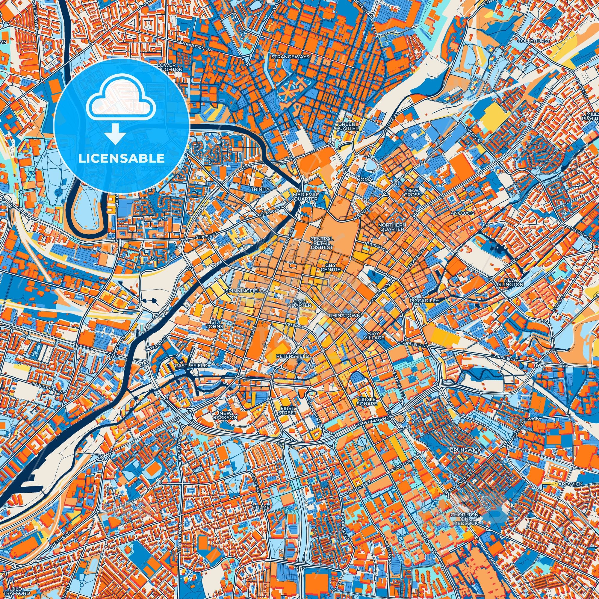 Colorful Manchester Street Map - Digital Download – HEBSTREITS