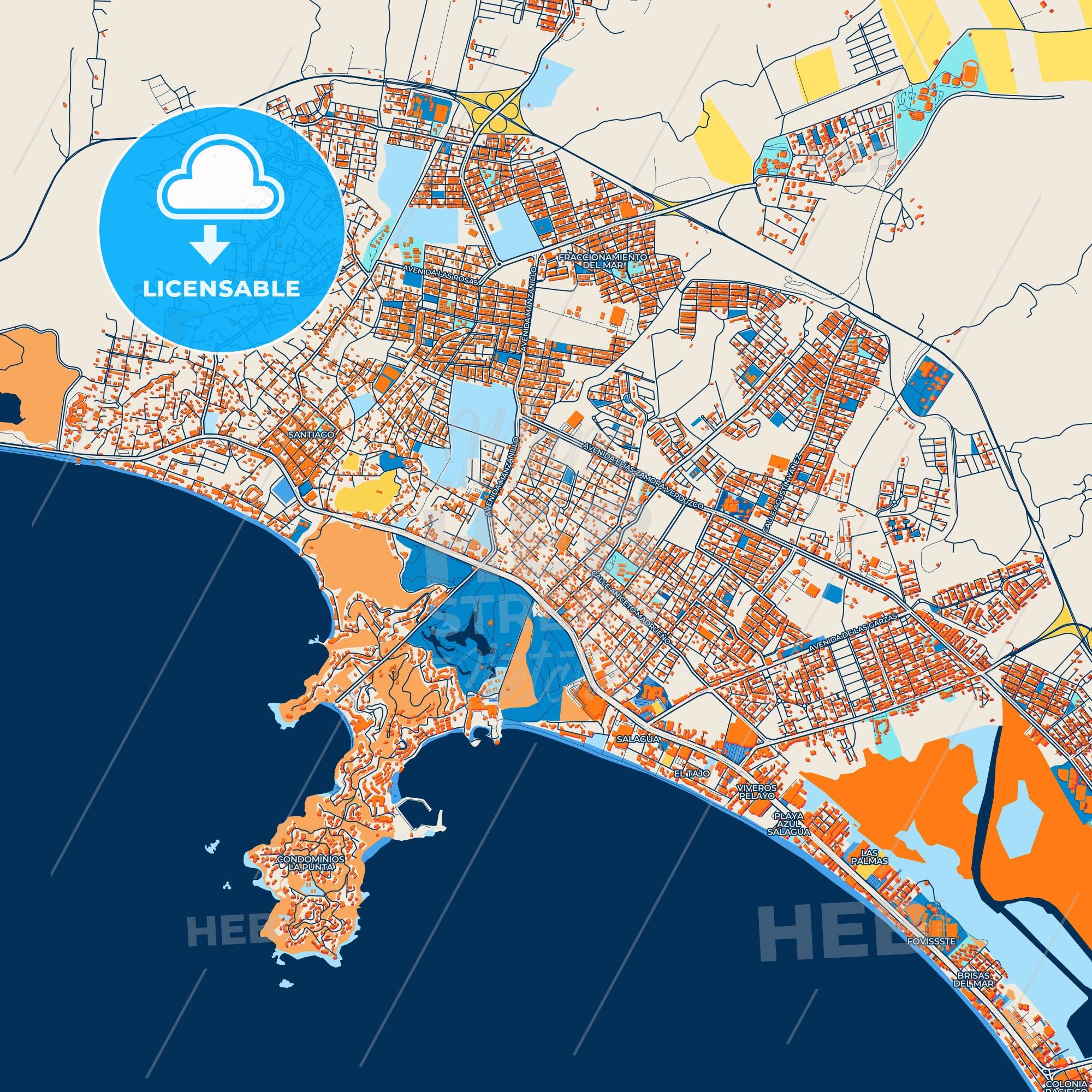 Colorful Manzanillo Street Map - Digital Download – HEBSTREITS