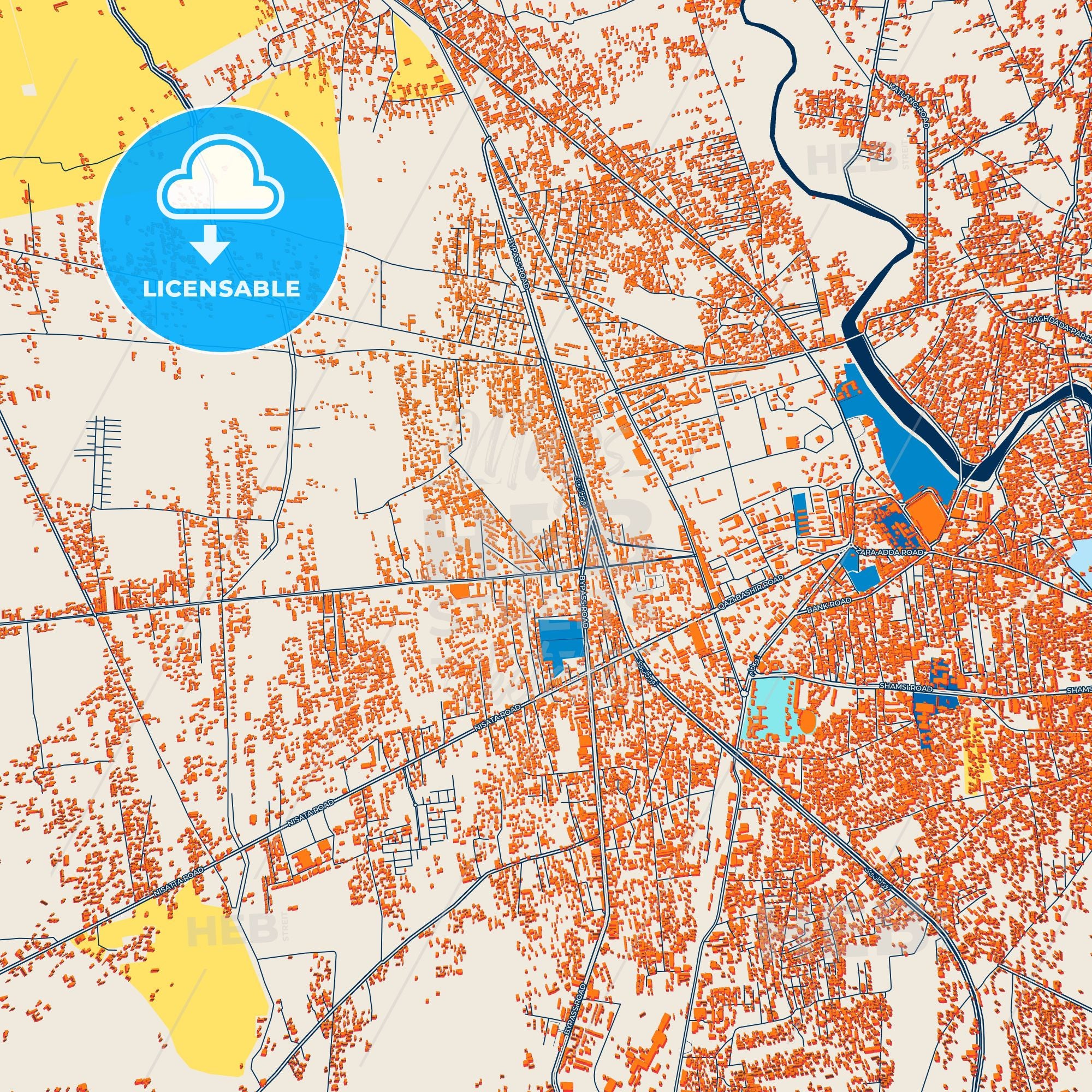 Colorful Mardan Street Map With Labels And Buildings – HEBSTREITS