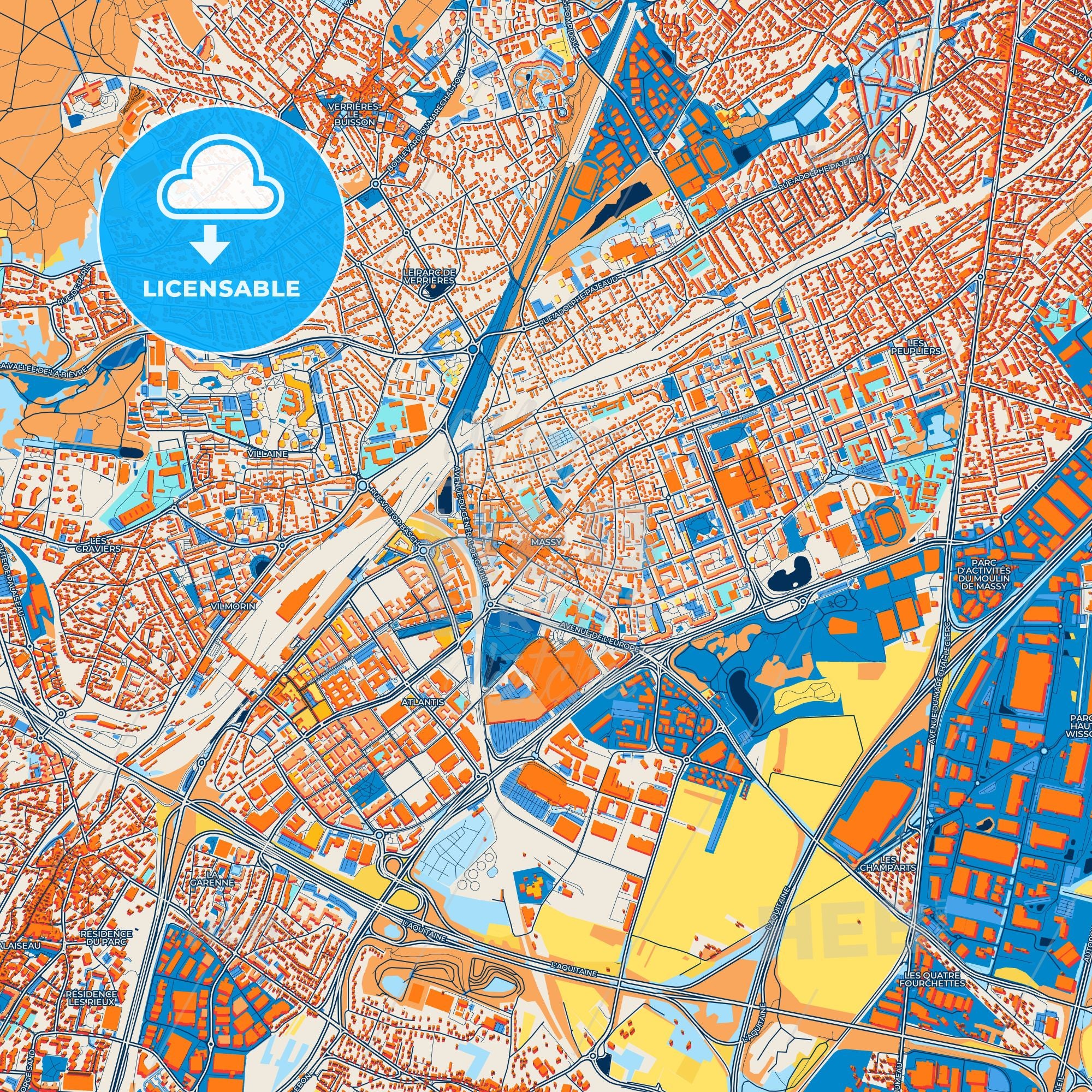 Colorful Massy Street Map With Labels And Buildings – HEBSTREITS