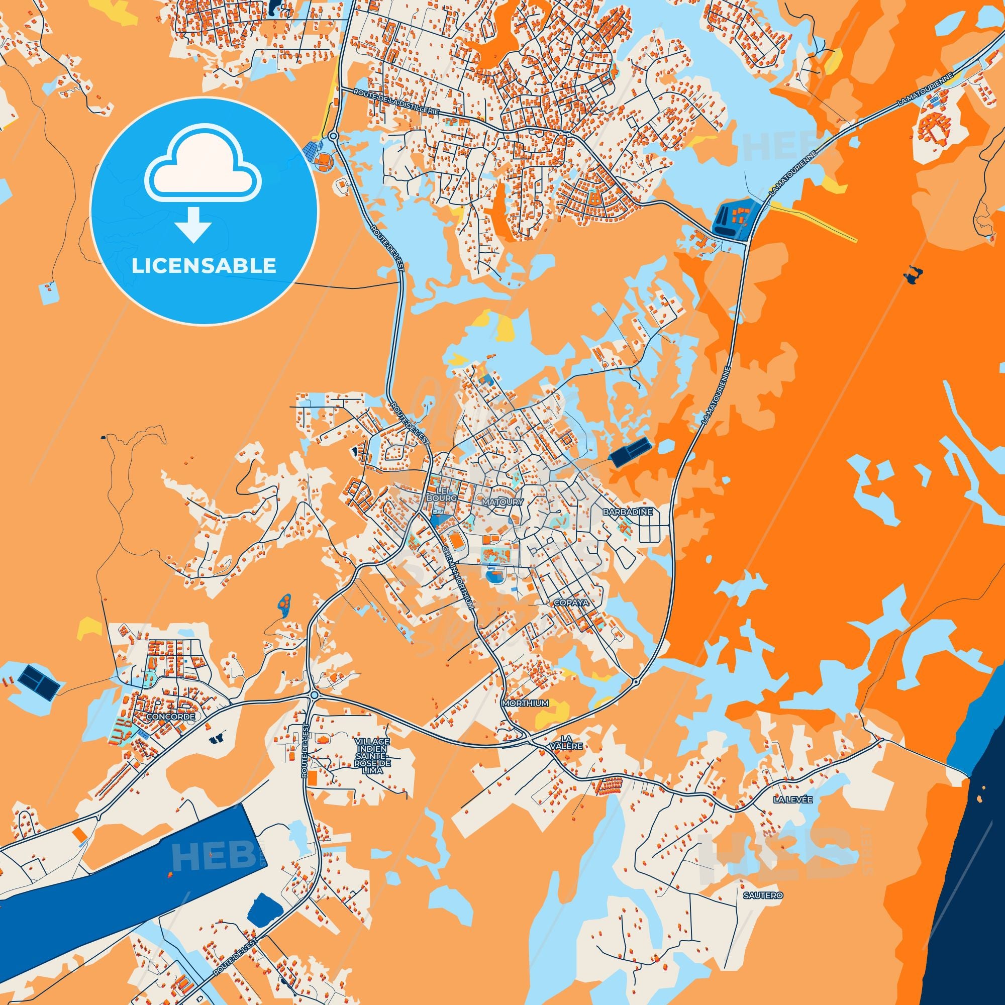 Colorful Matoury Street Map With Labels And Buildings – HEBSTREITS