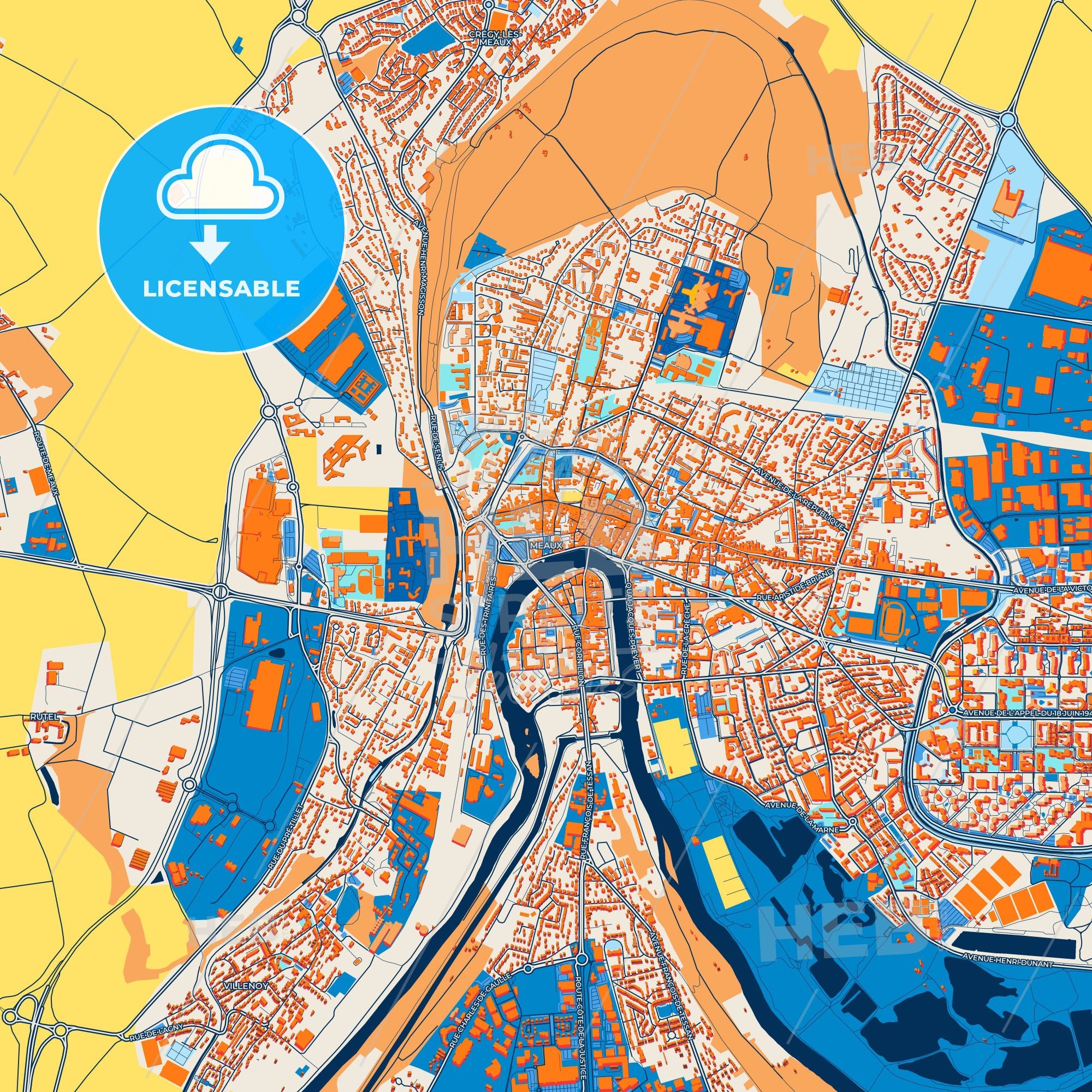 Colorful Meaux Street Map - Digital Download – HEBSTREITS