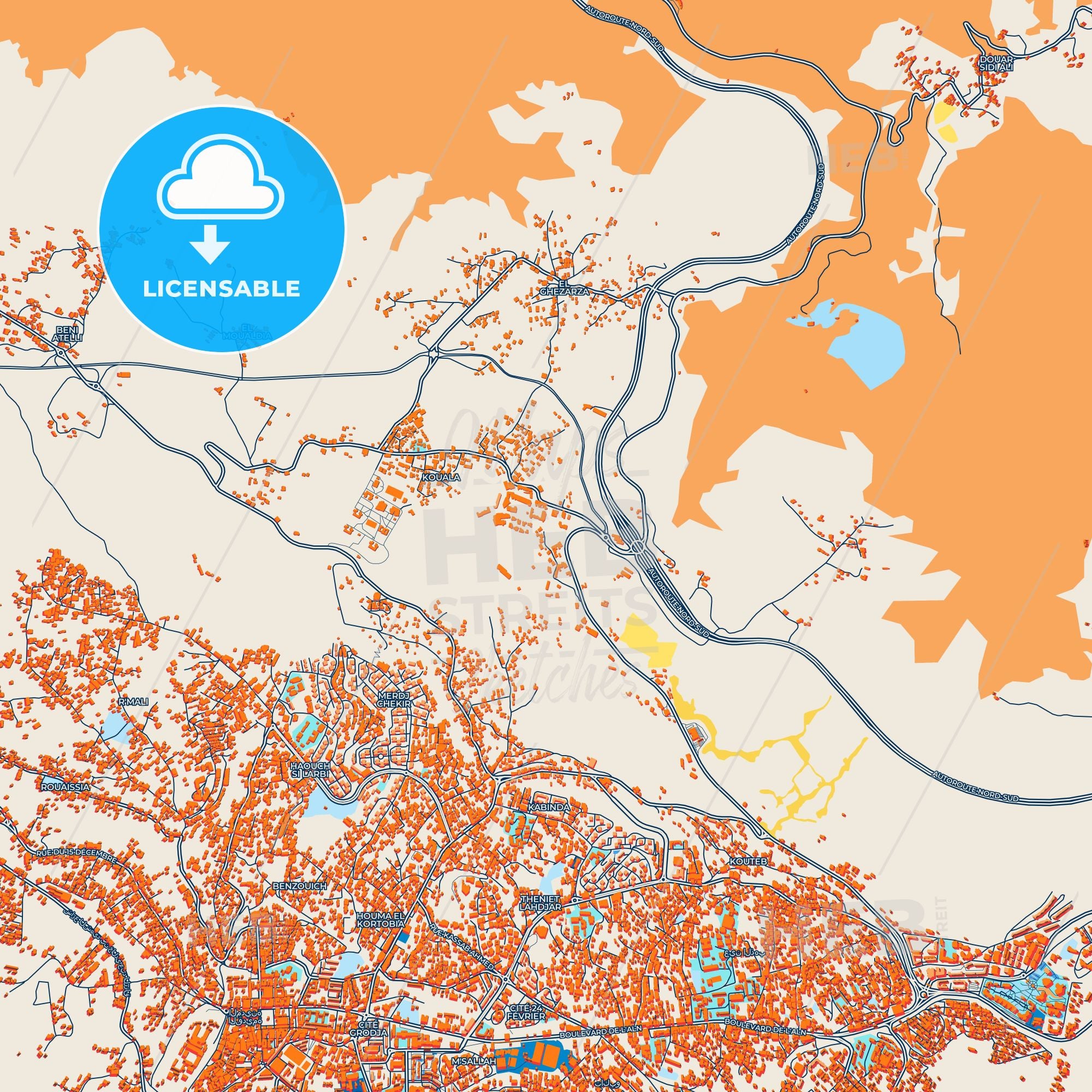 Colorful Medea Street Map With Labels And Buildings – HEBSTREITS