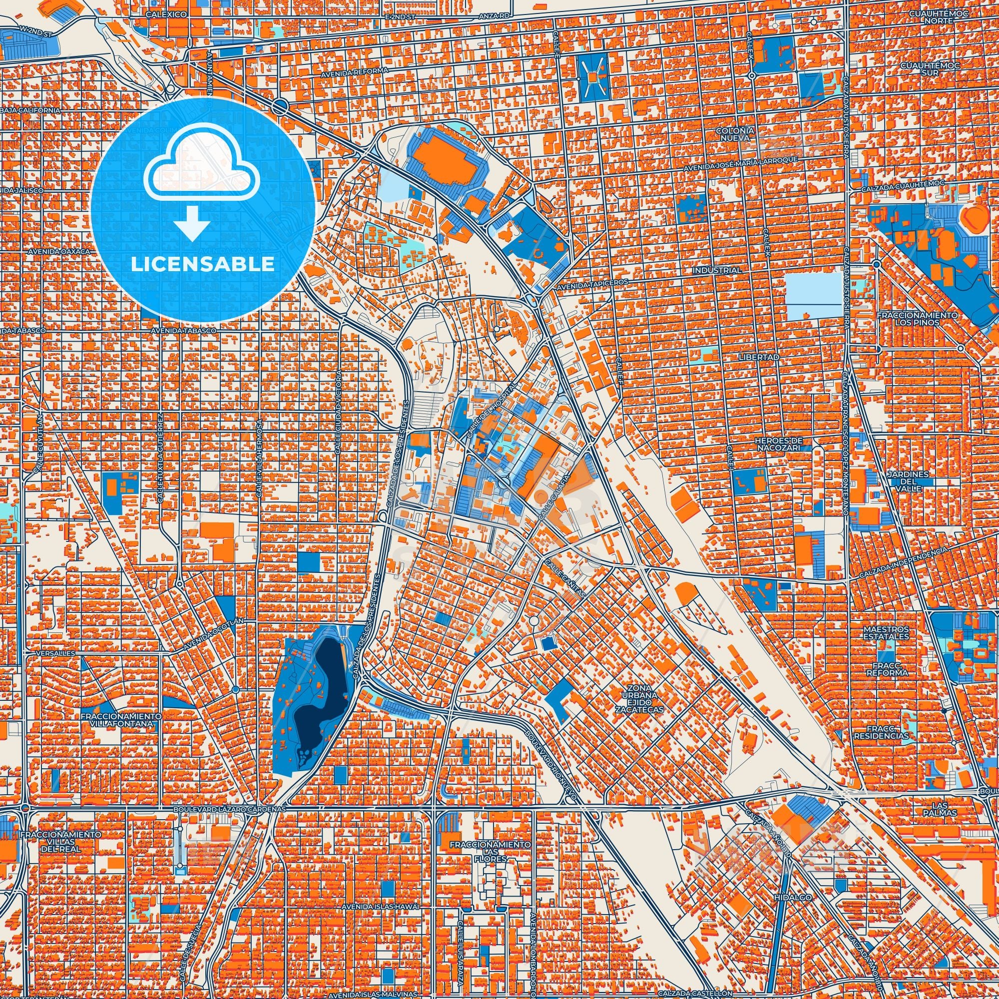 Colorful Mexicali Street Map With Labels And Buildings – HEBSTREITS