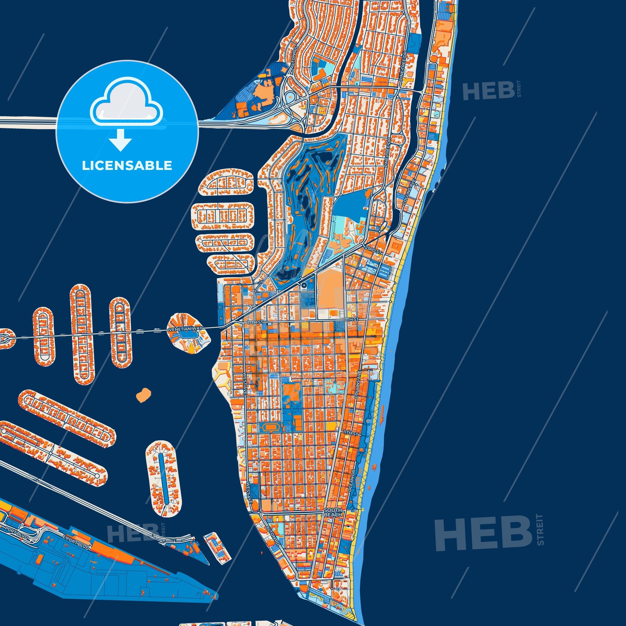 Colorful Miami Beach Street Map - Digital Download – HEBSTREITS