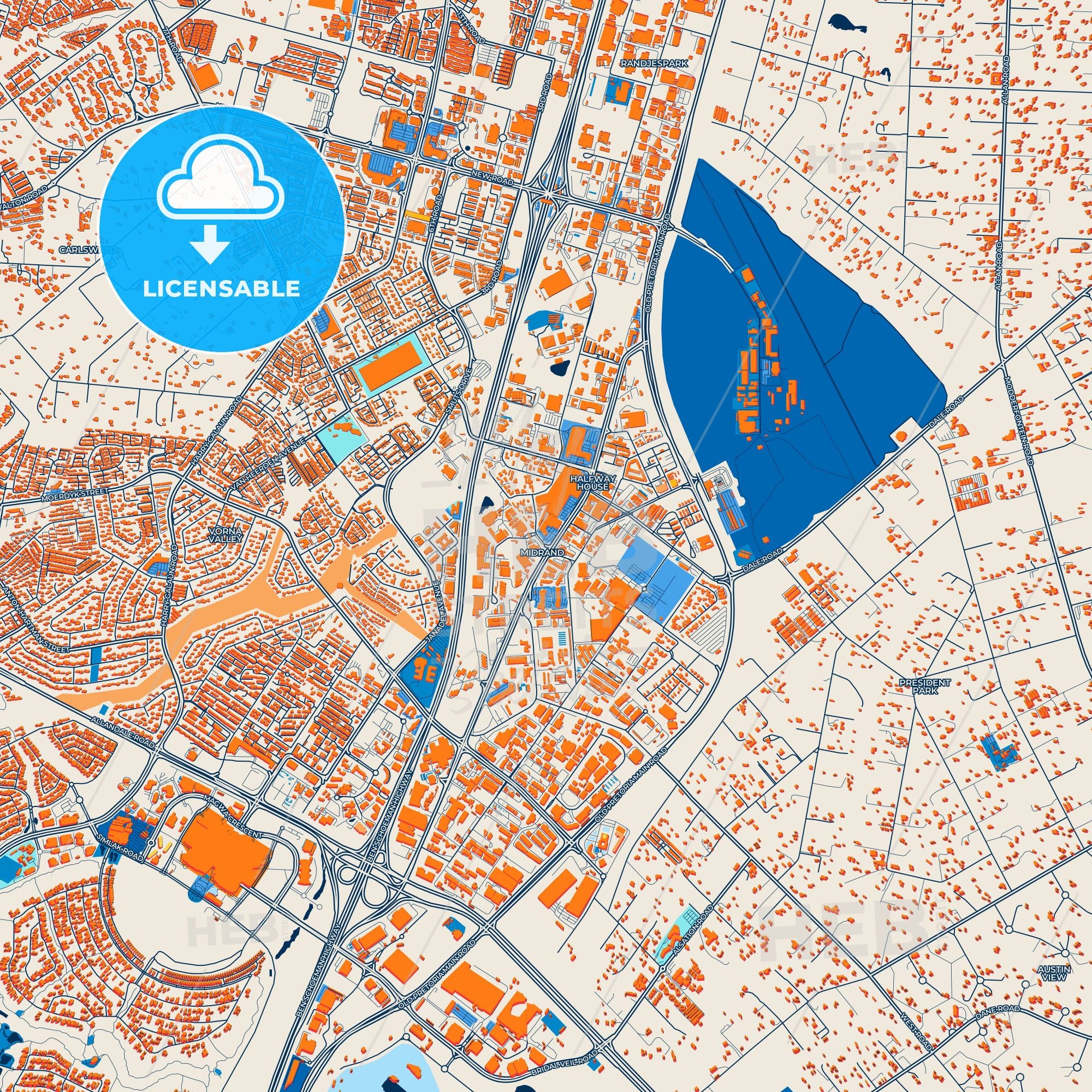 Colorful Midrand Street Map - Digital Download – HEBSTREITS