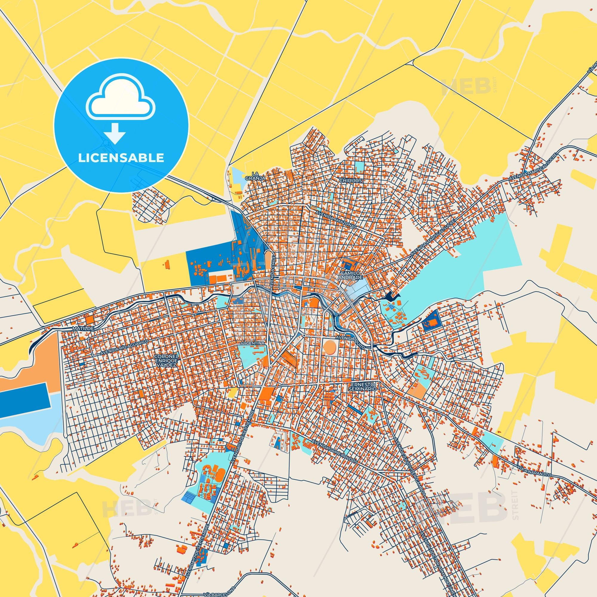 Colorful Milagro Street Map With Labels And Buildings – HEBSTREITS