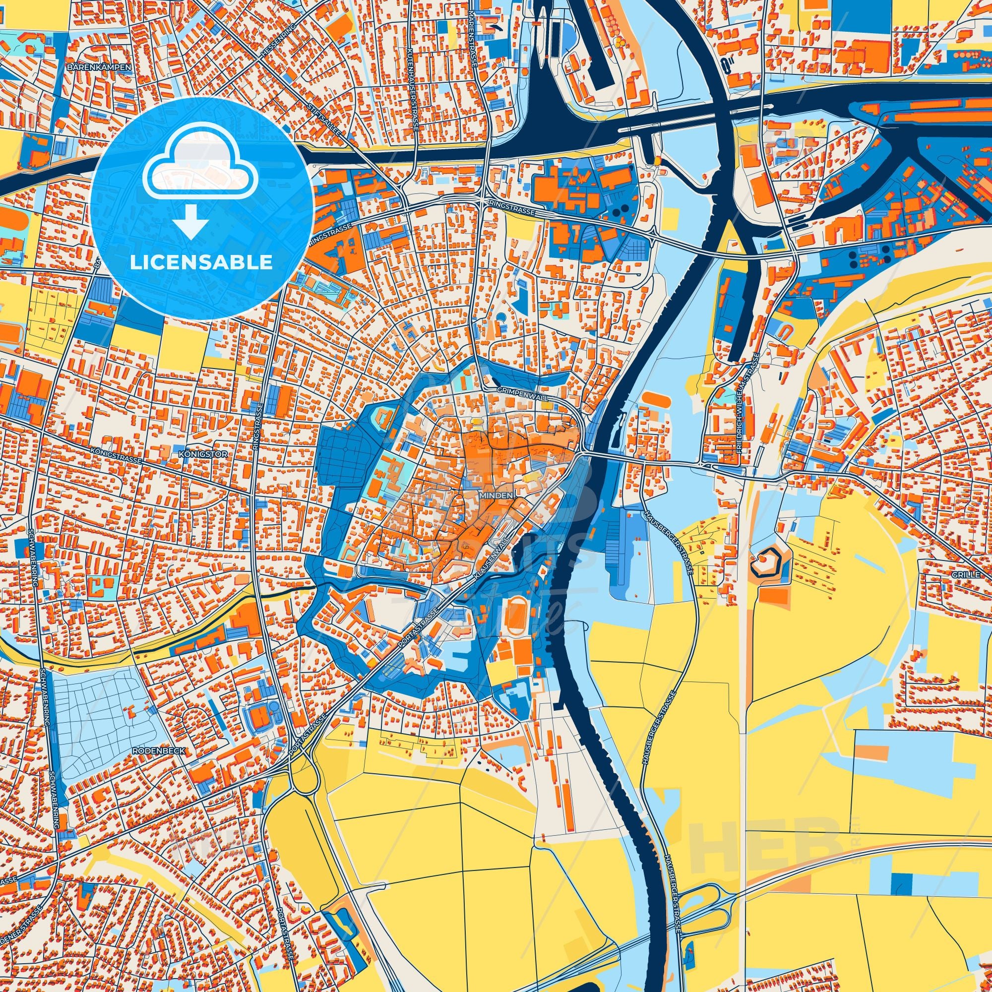 Colorful Minden Street Map With Labels And Buildings – HEBSTREITS