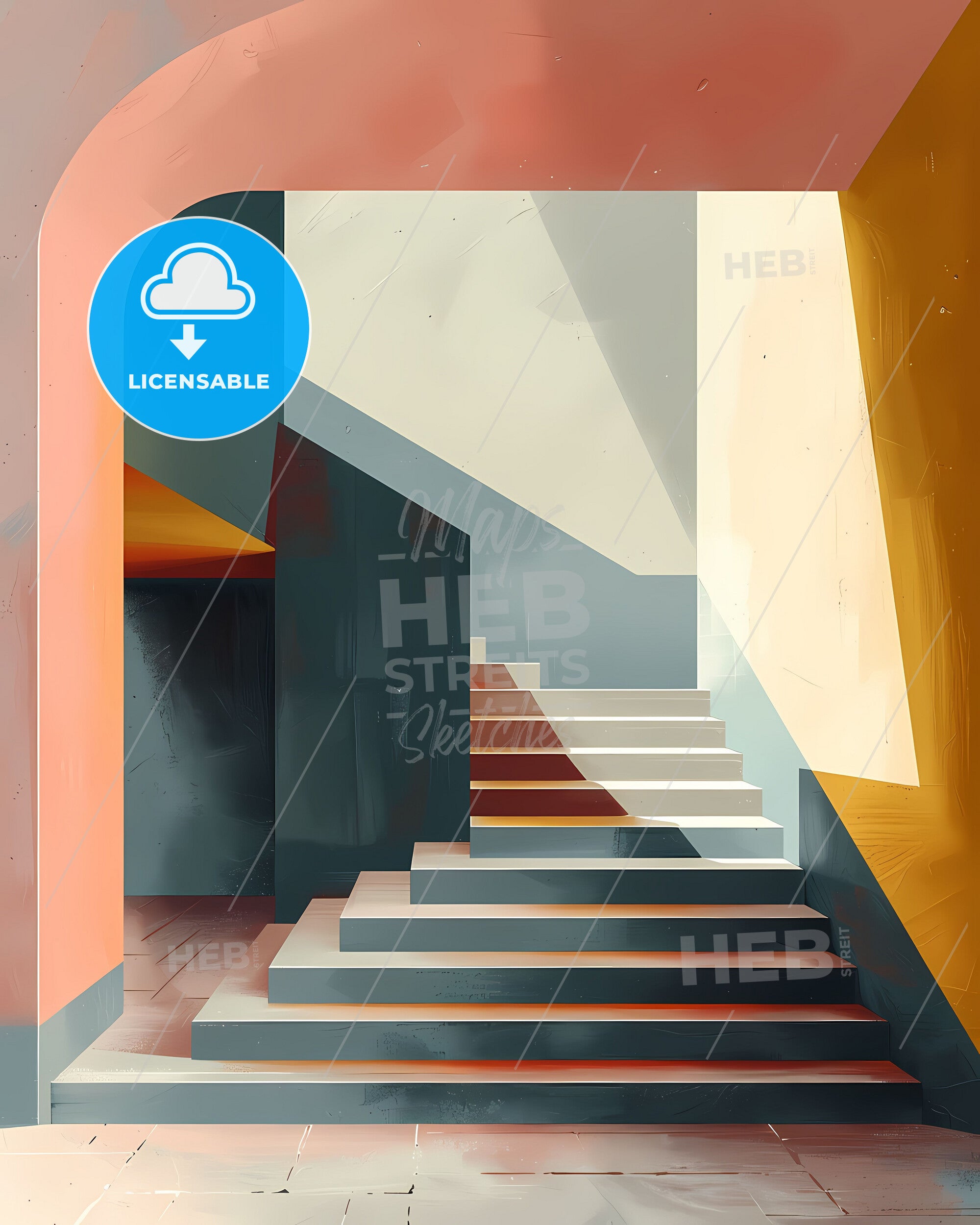 Modern Abstract Staircase Architecture Poster Design, Geometric Shapes ...