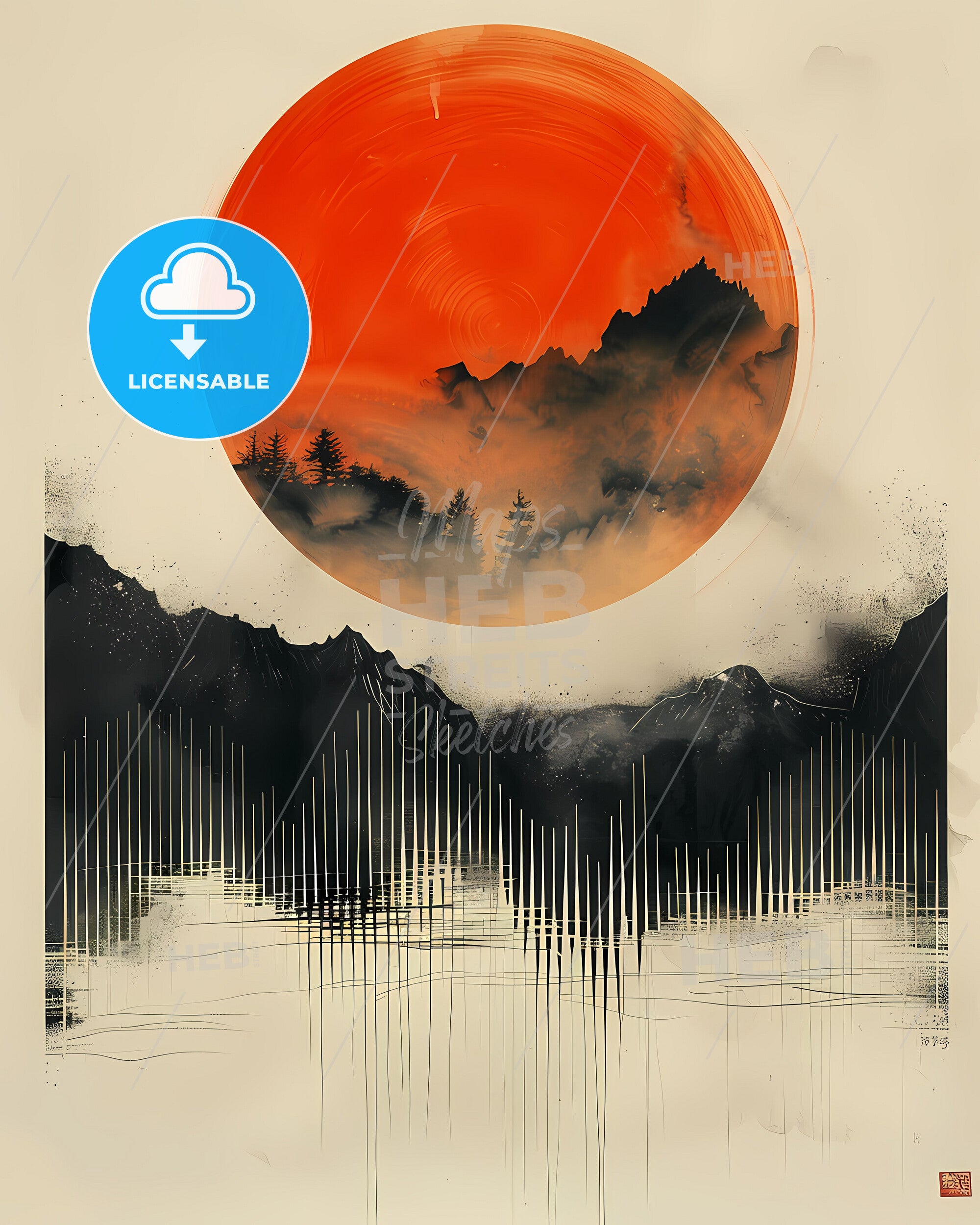 Vibrant Minimalist Abstract Black And White Line Art Circle Sun Stripes ...