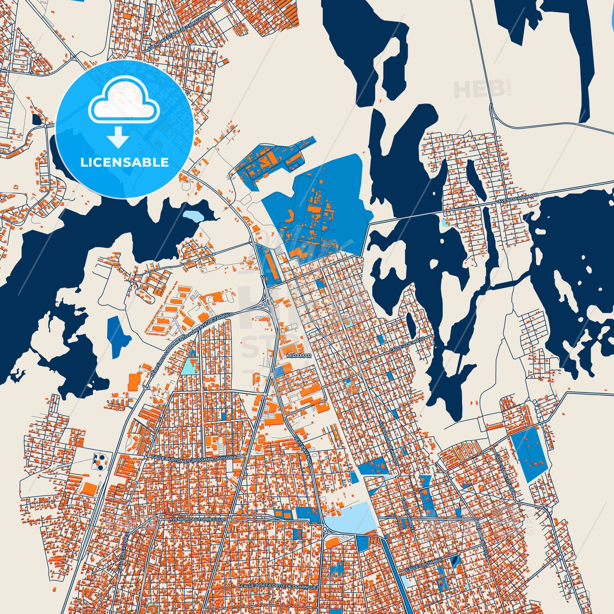Colorful Miramar Street Map With Labels And Buildings – HEBSTREITS