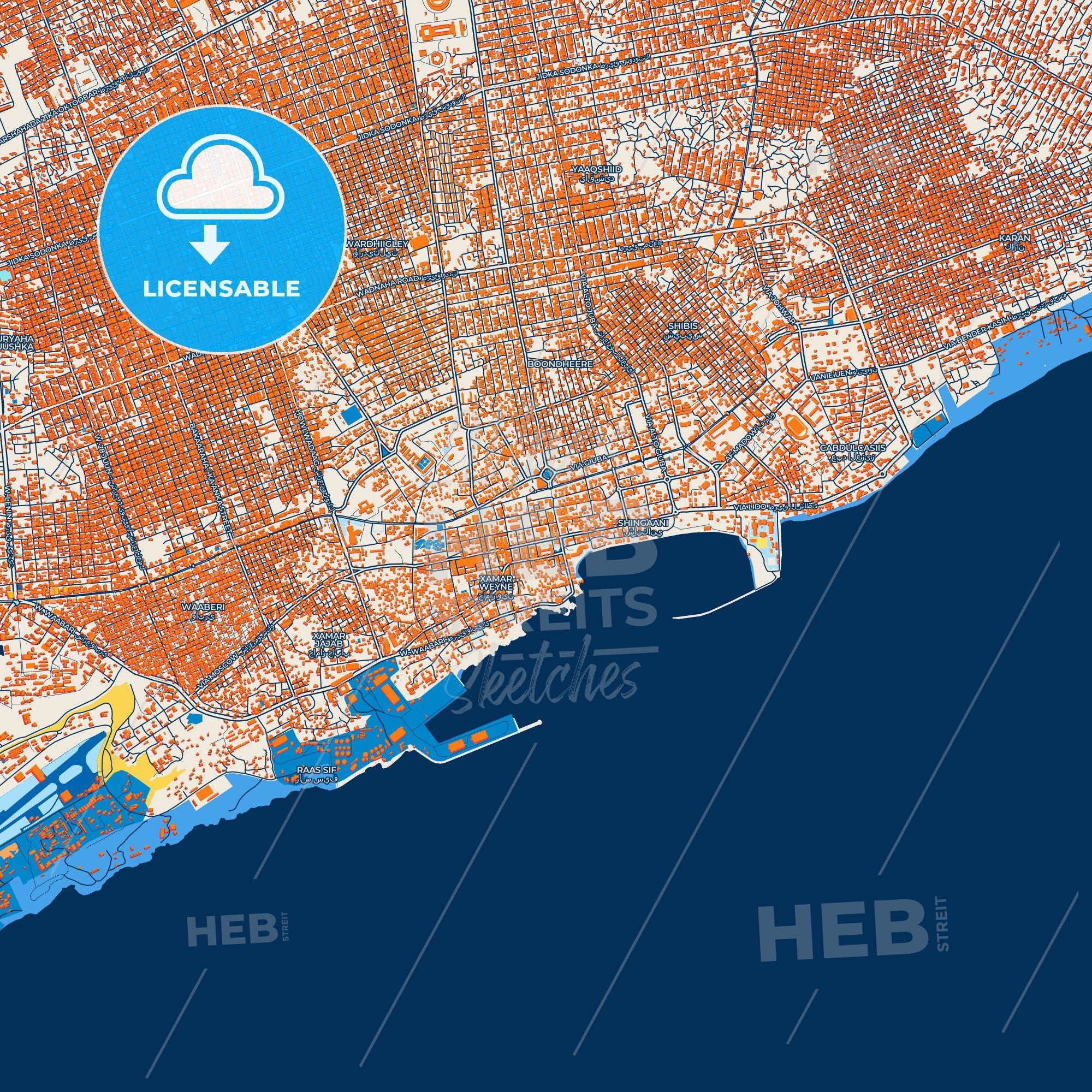Colorful Mogadishu Street Map - Digital Download – HEBSTREITS