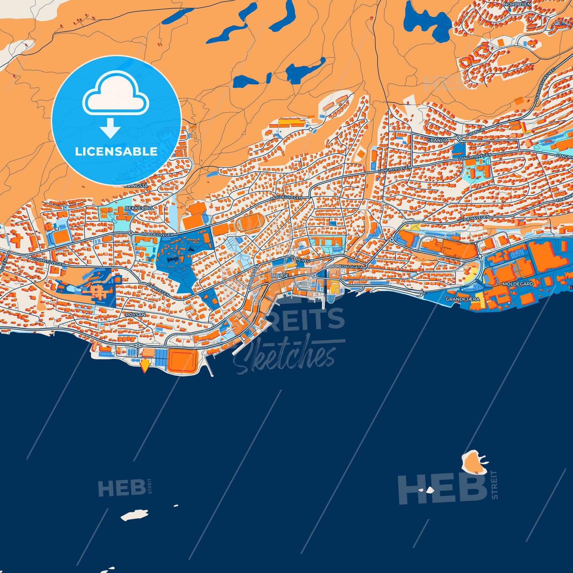 Colorful Molde Street Map With Labels And Buildings – HEBSTREITS