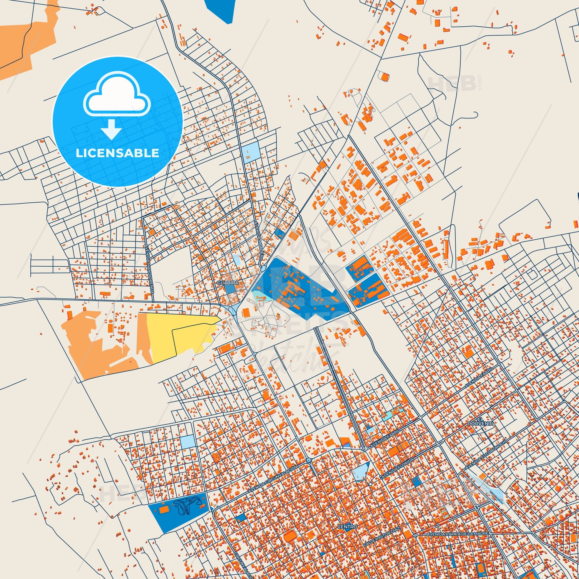 Colorful Montero Street Map With Labels And Buildings – HEBSTREITS