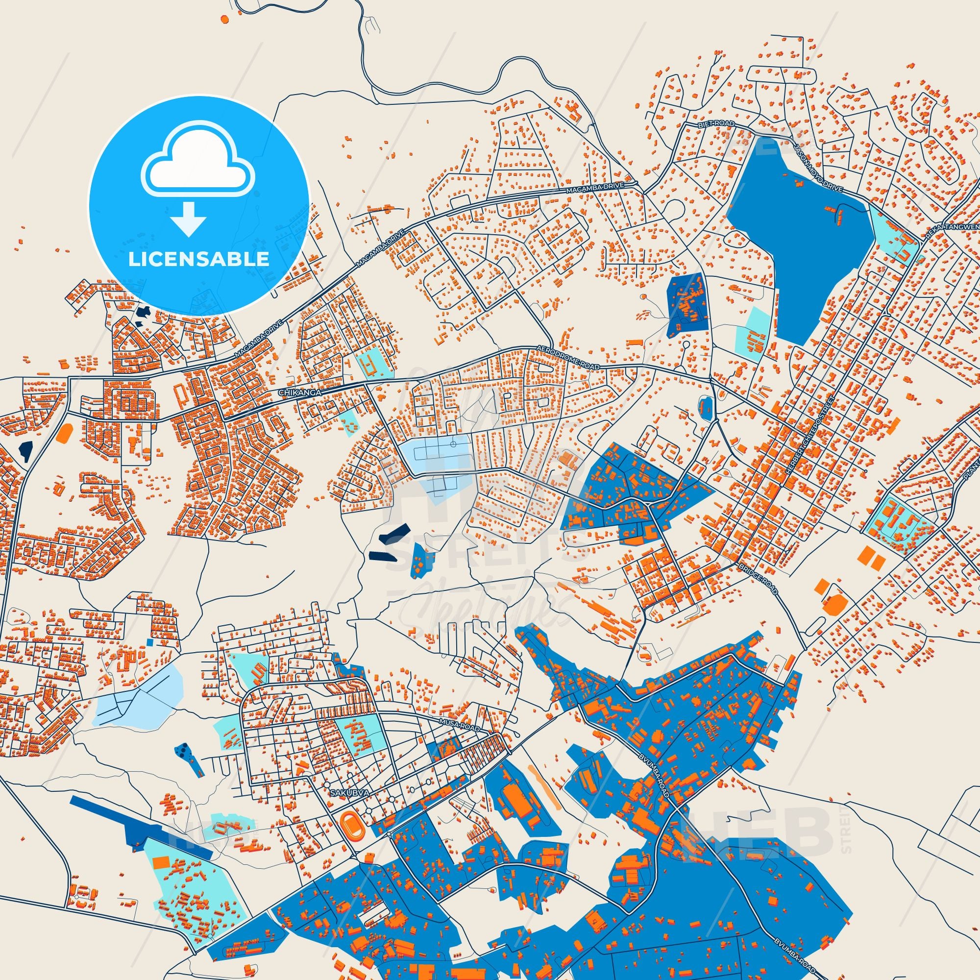 Colorful Mutare Street Map With Labels And Buildings – HEBSTREITS