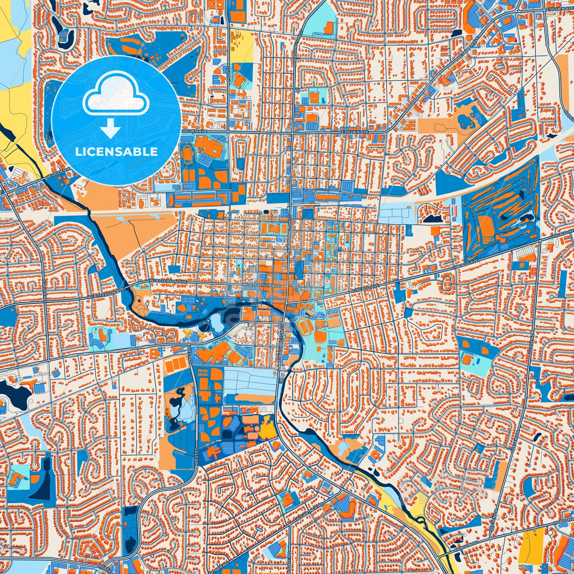 Colorful Naperville Street Map With Labels And Buildings – HEBSTREITS