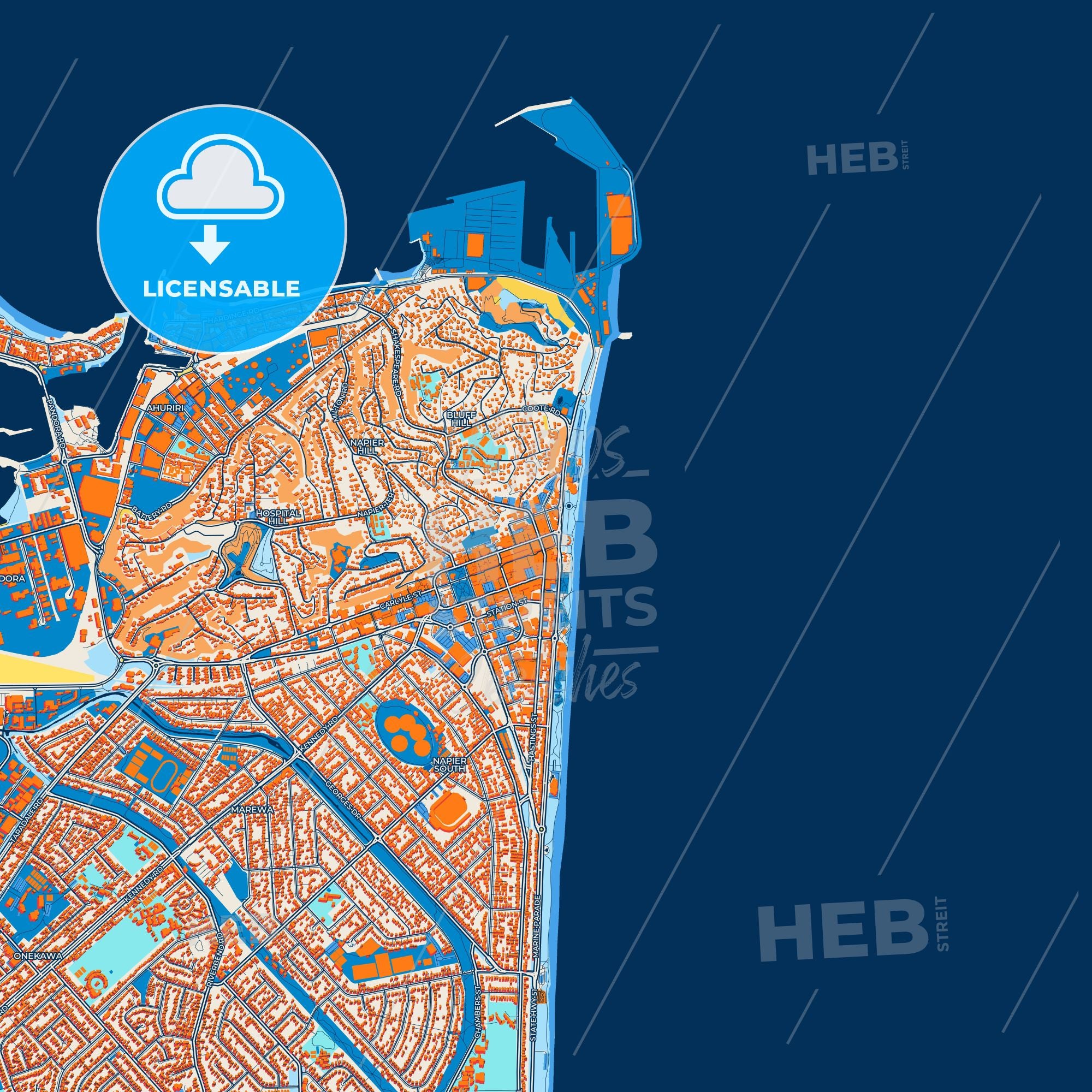 Colorful Napier-Hastings Street Map - Digital Download – HEBSTREITS