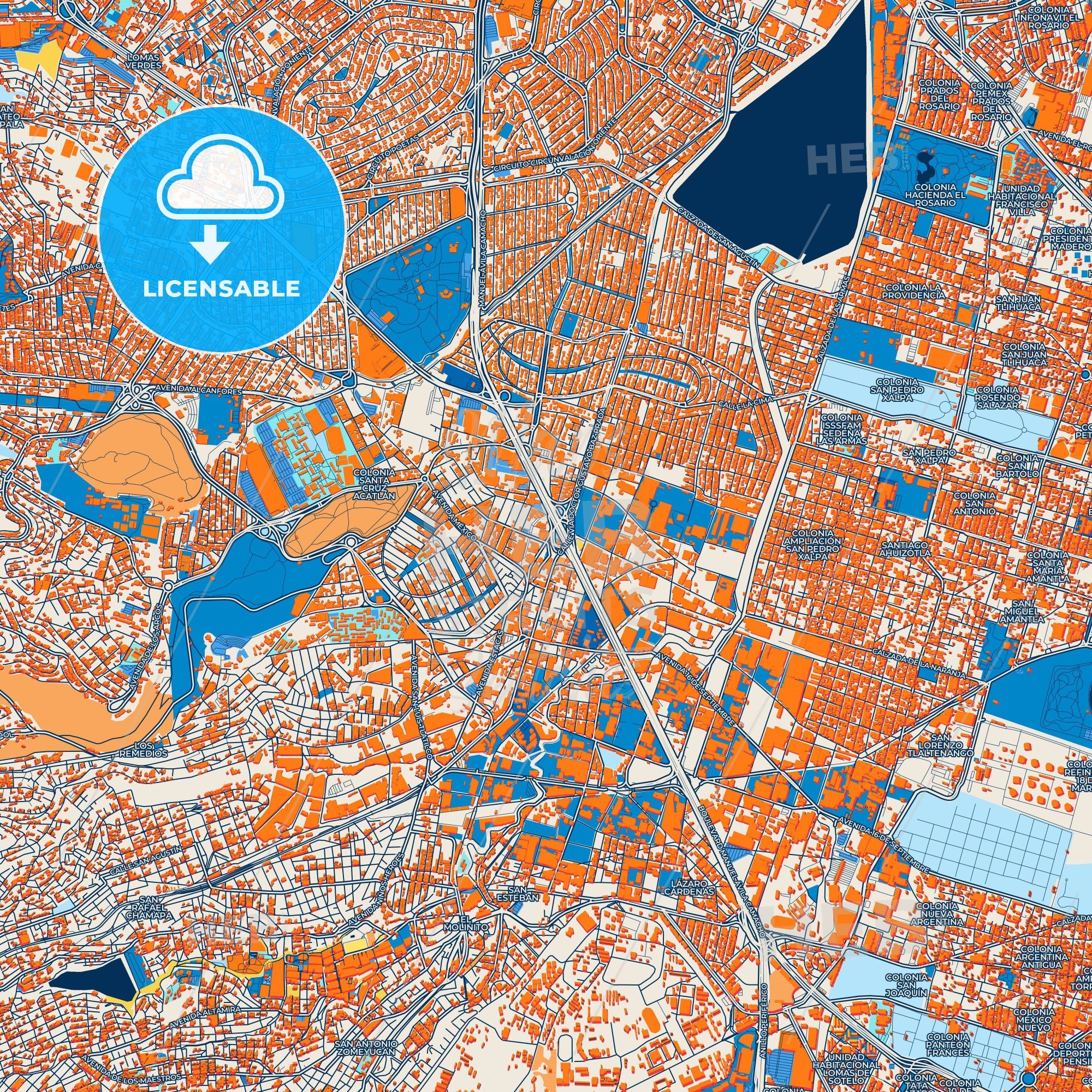 Colorful Naucalpan Street Map With Labels And Buildings – HEBSTREITS