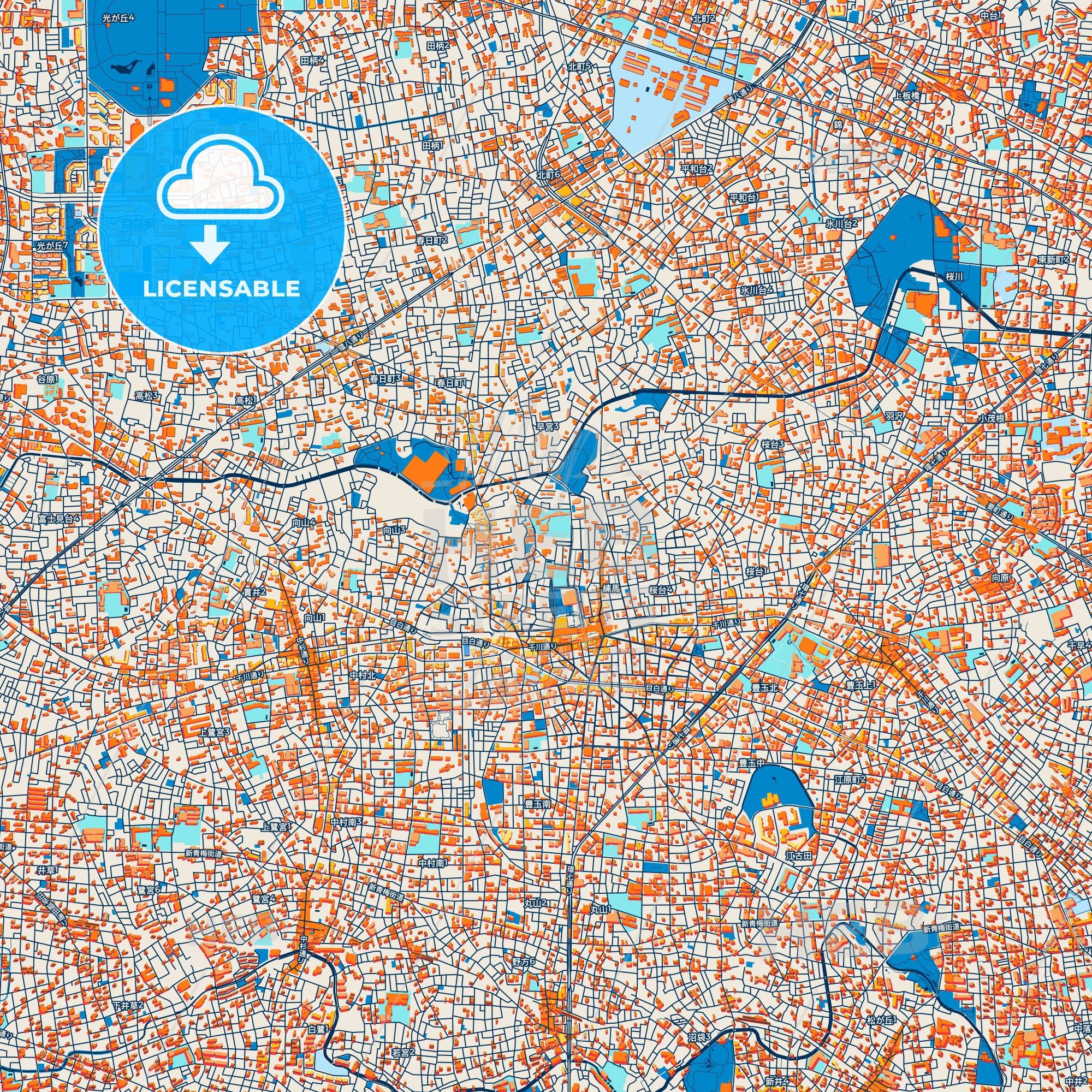 Colorful Nerima Street Map - Digital Download – HEBSTREITS