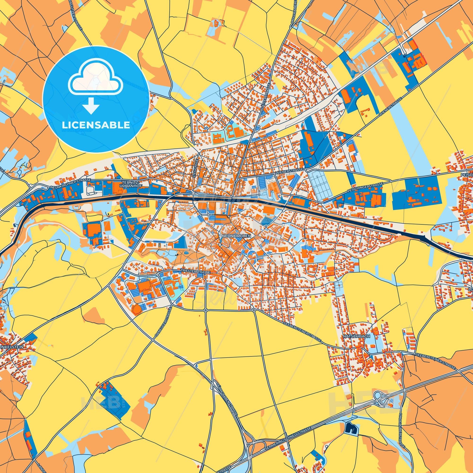 Colorful Neunkirchen Street Map - Digital Download – HEBSTREITS