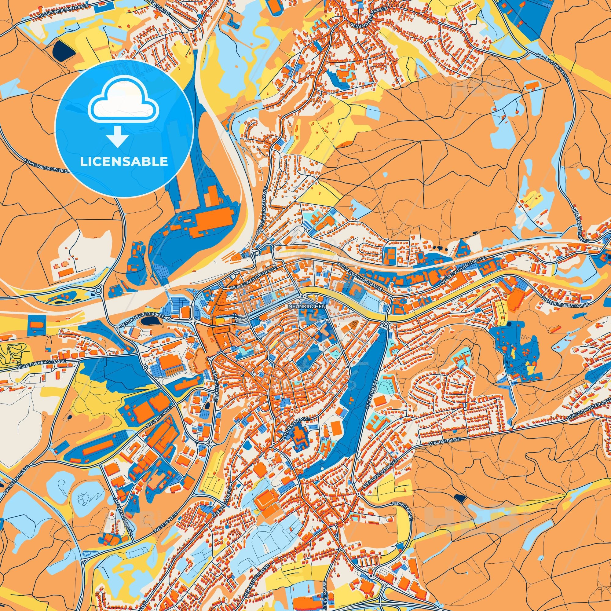 Colorful Neunkirchen Street Map - Digital Download – HEBSTREITS