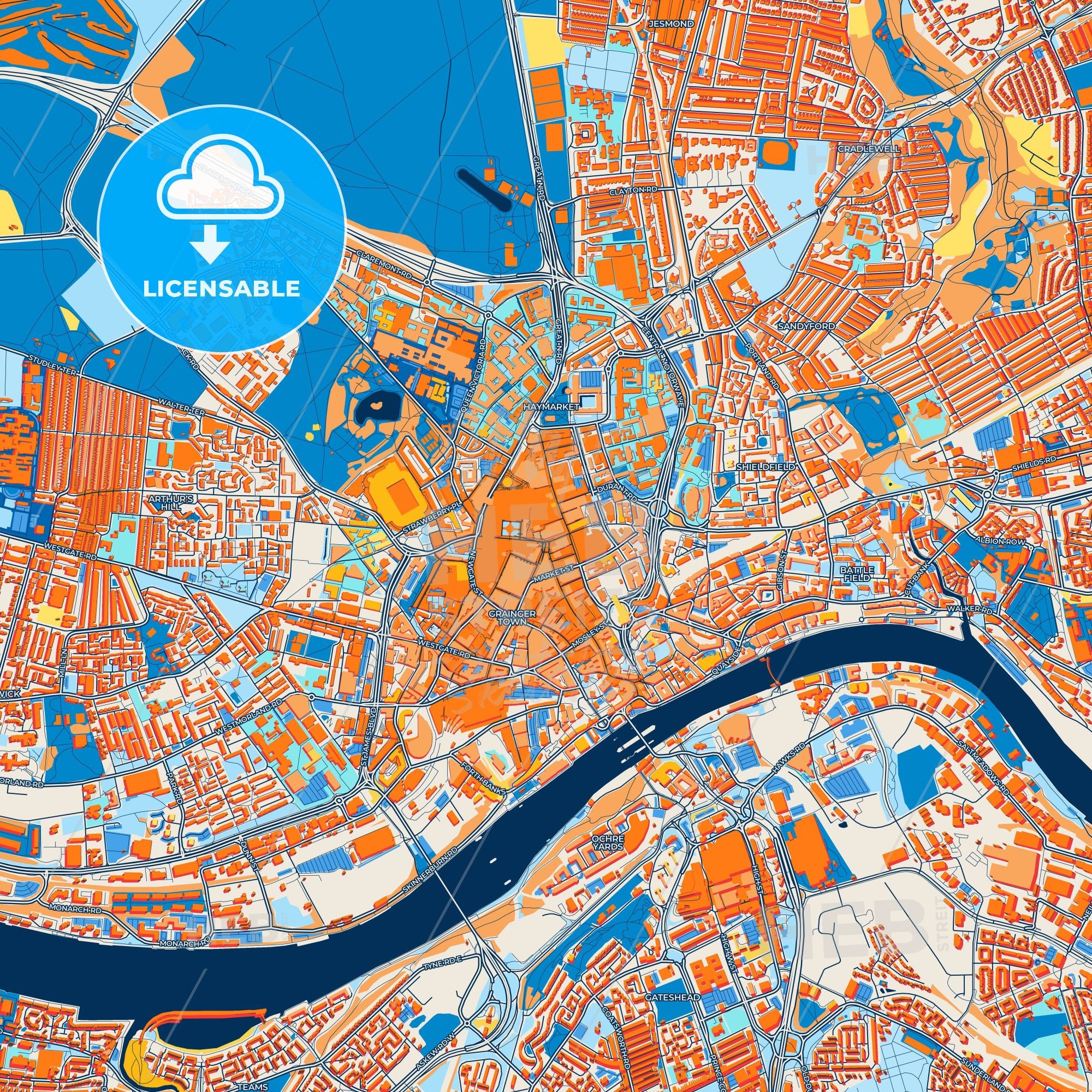 Colorful Newcastle upon Tyne Street Map - Digital Download – HEBSTREITS