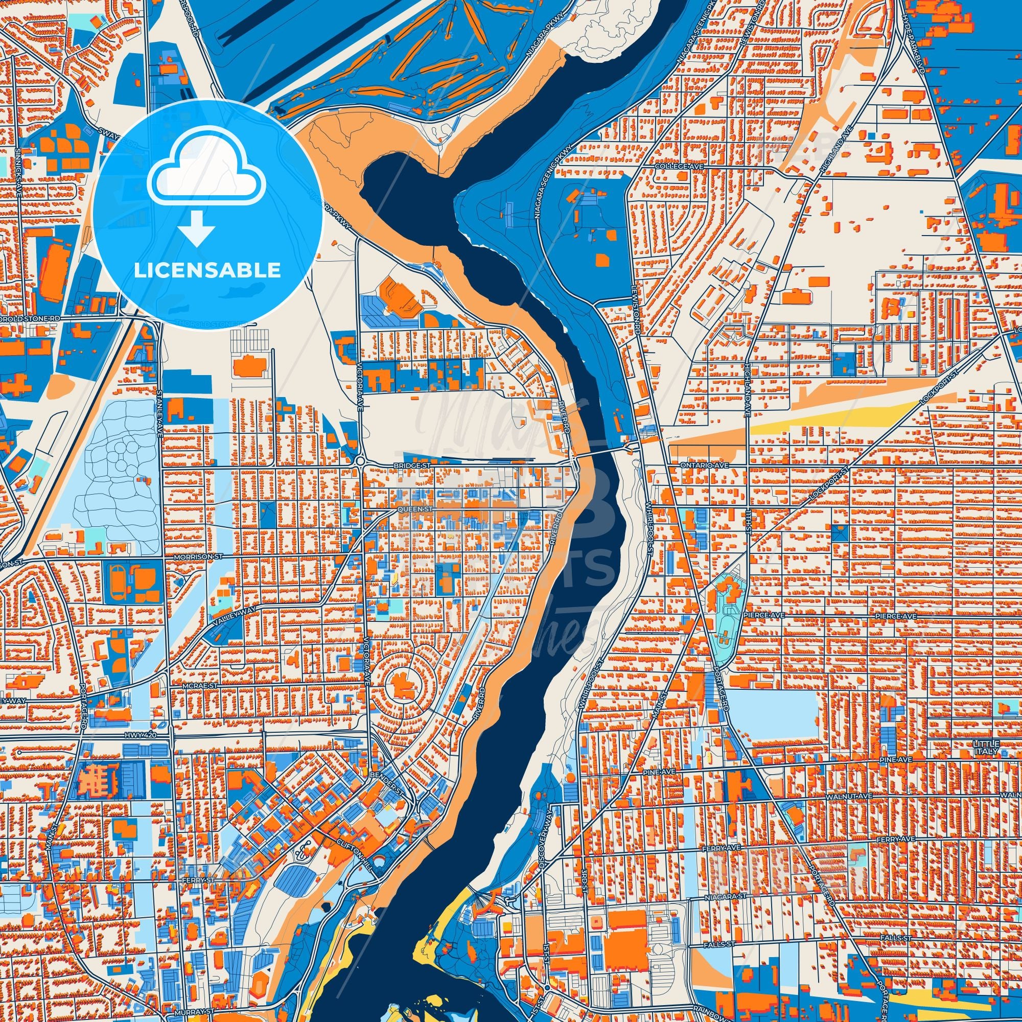 Colorful Niagara Falls Street Map With Labels And Buildings – HEBSTREITS