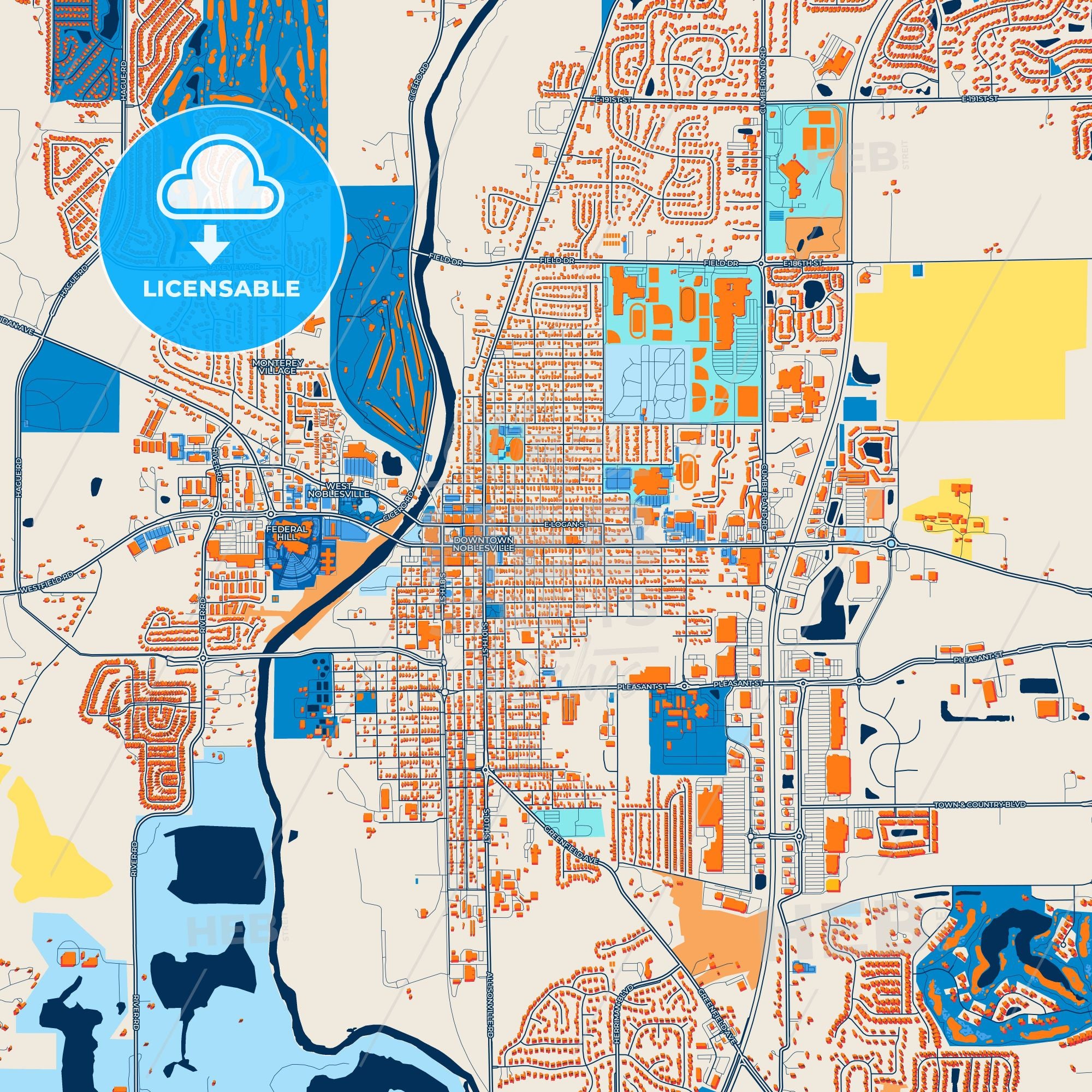 Colorful Noblesville Street Map - Digital Download – HEBSTREITS