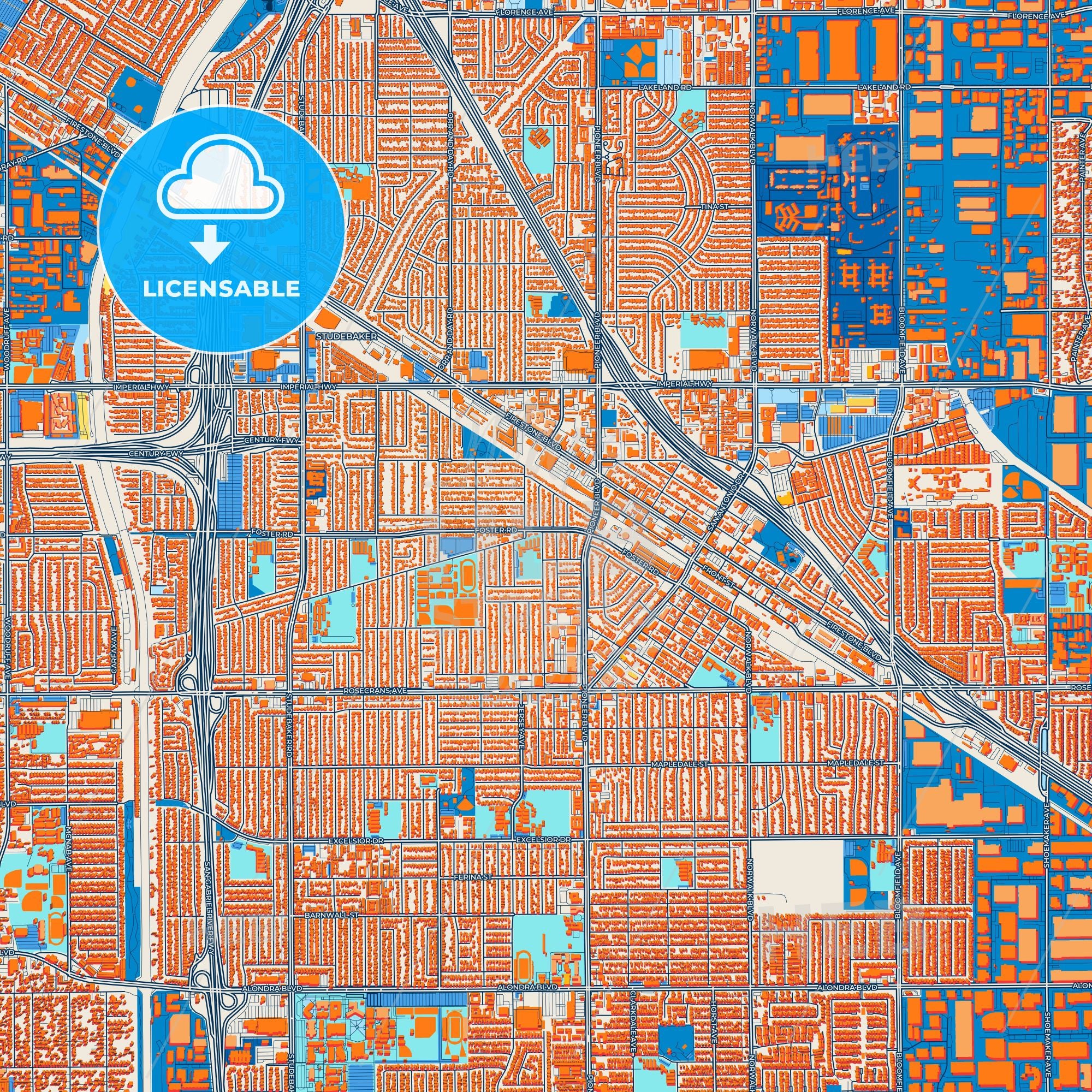 Colorful Norwalk Street Map With Labels And Buildings – HEBSTREITS
