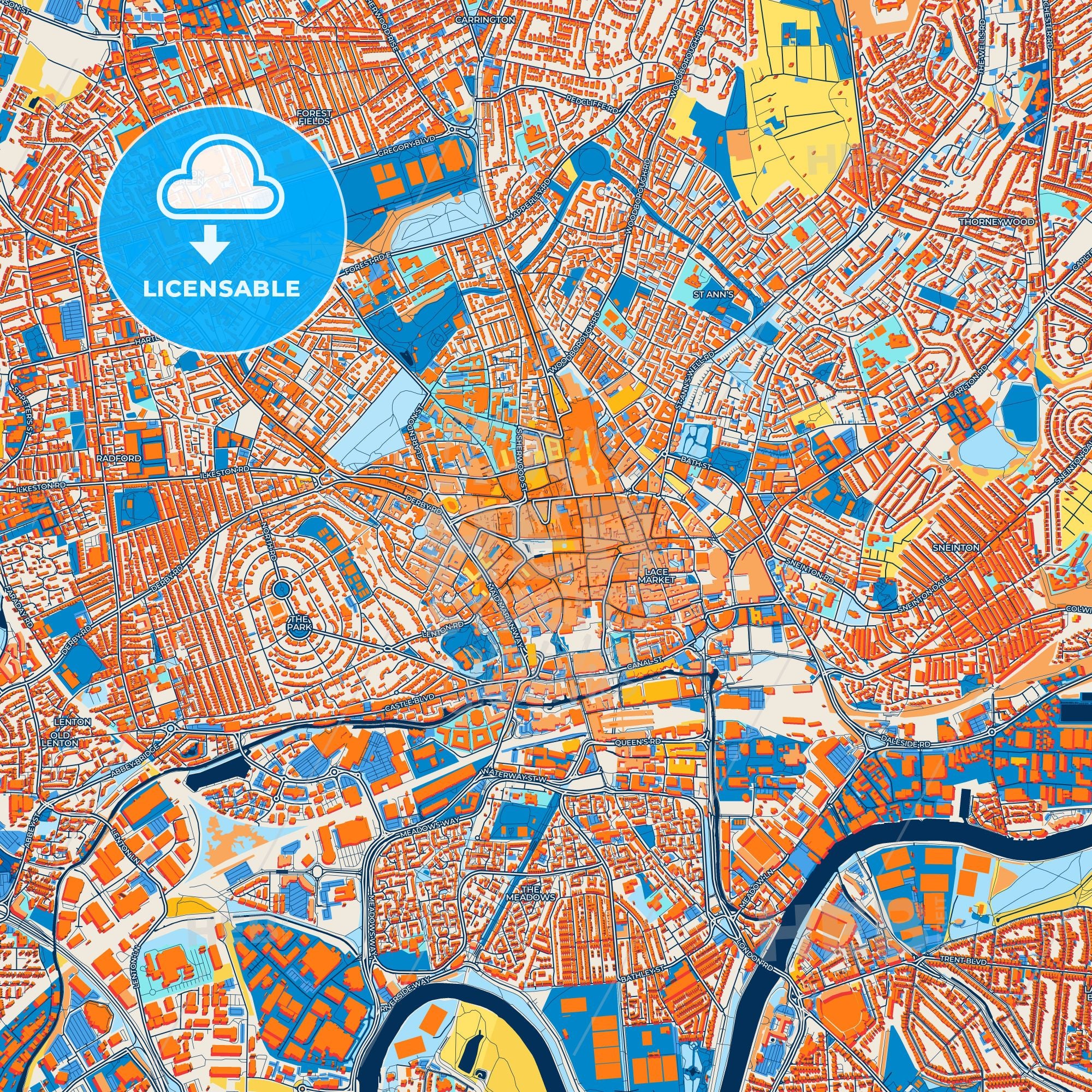 Colorful Nottingham Street Map - Digital Download – HEBSTREITS