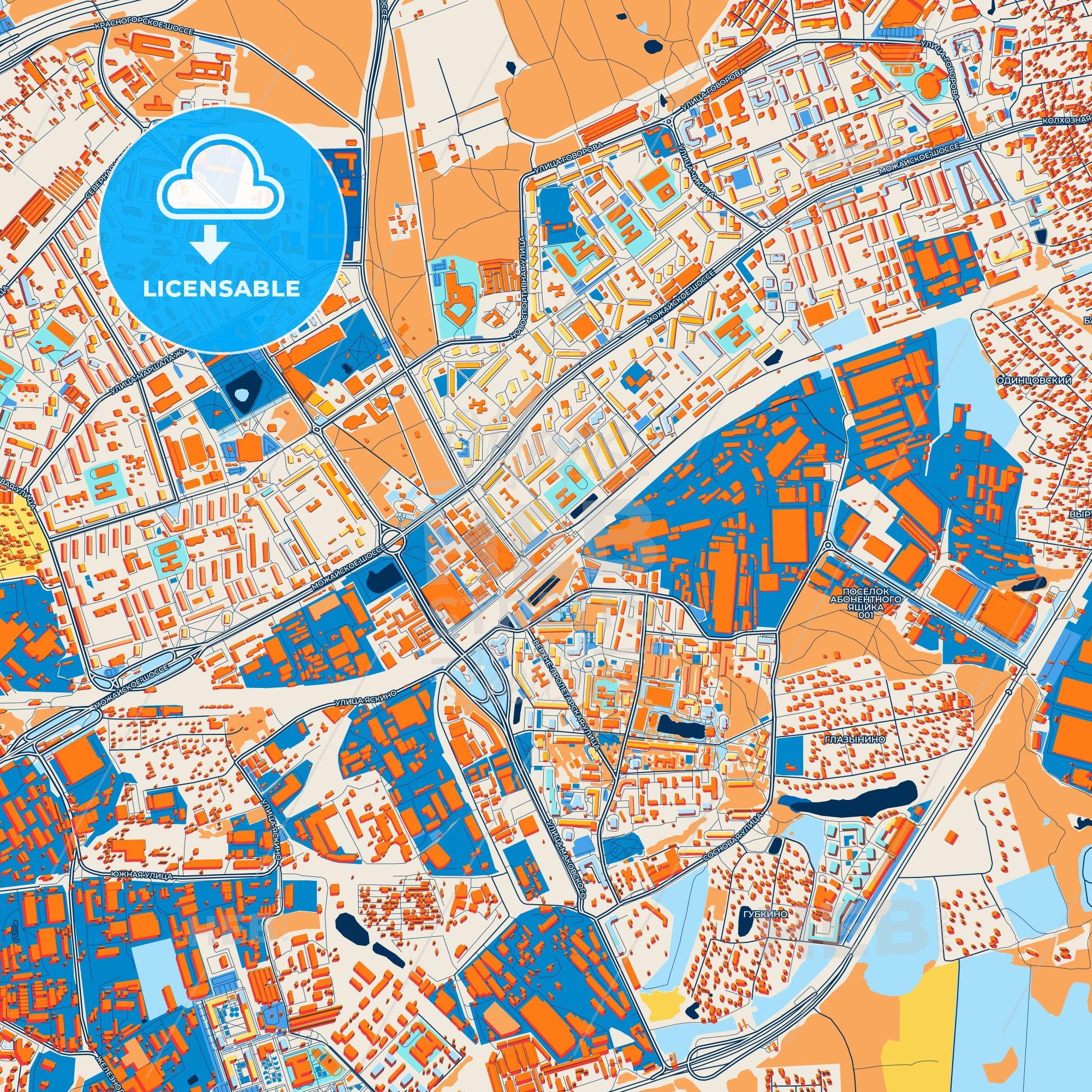 Colorful Odintsovo Street Map With Labels And Buildings – HEBSTREITS