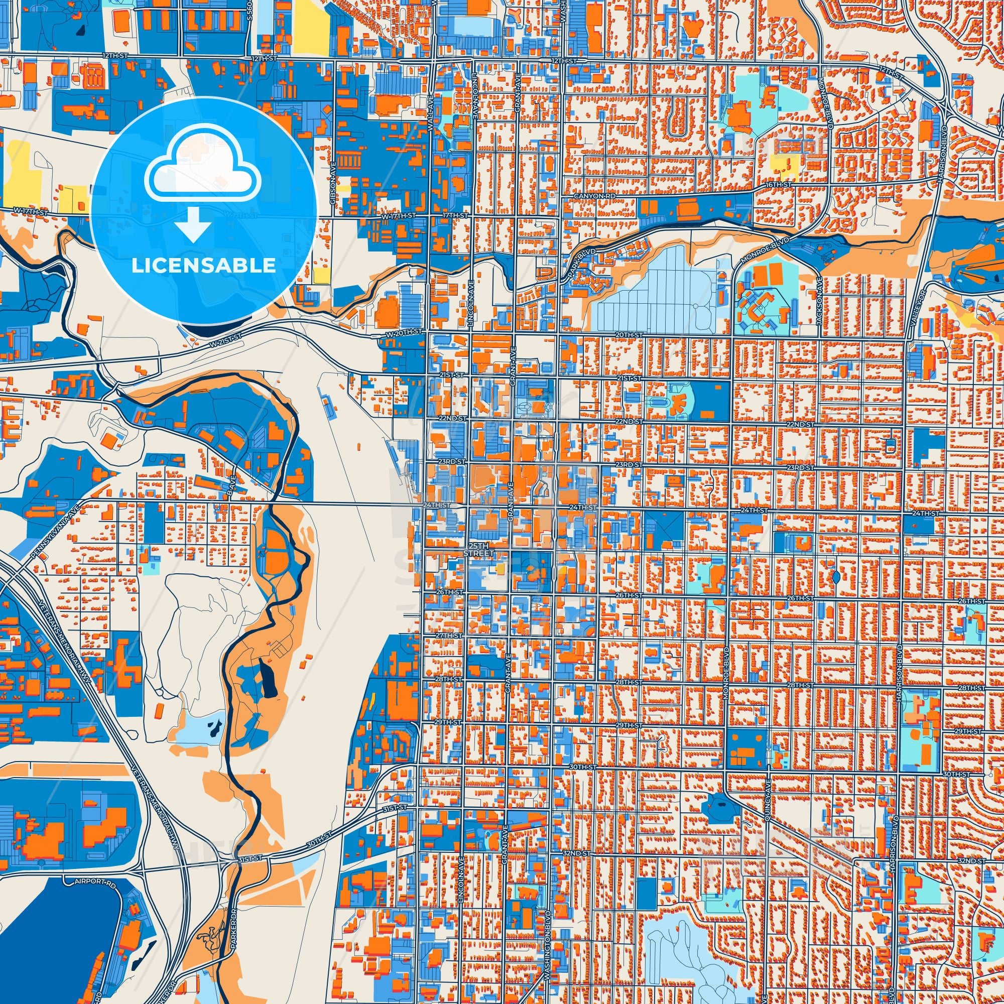 Colorful Ogden Street Map With Labels And Buildings – HEBSTREITS