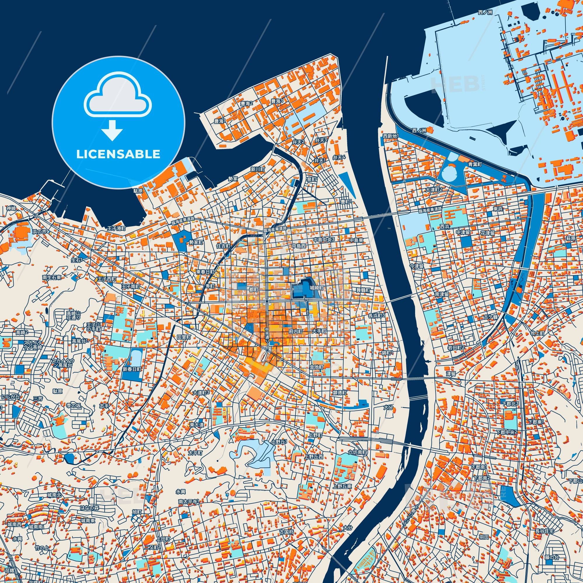 Colorful Ōita Street Map - Digital Download – HEBSTREITS
