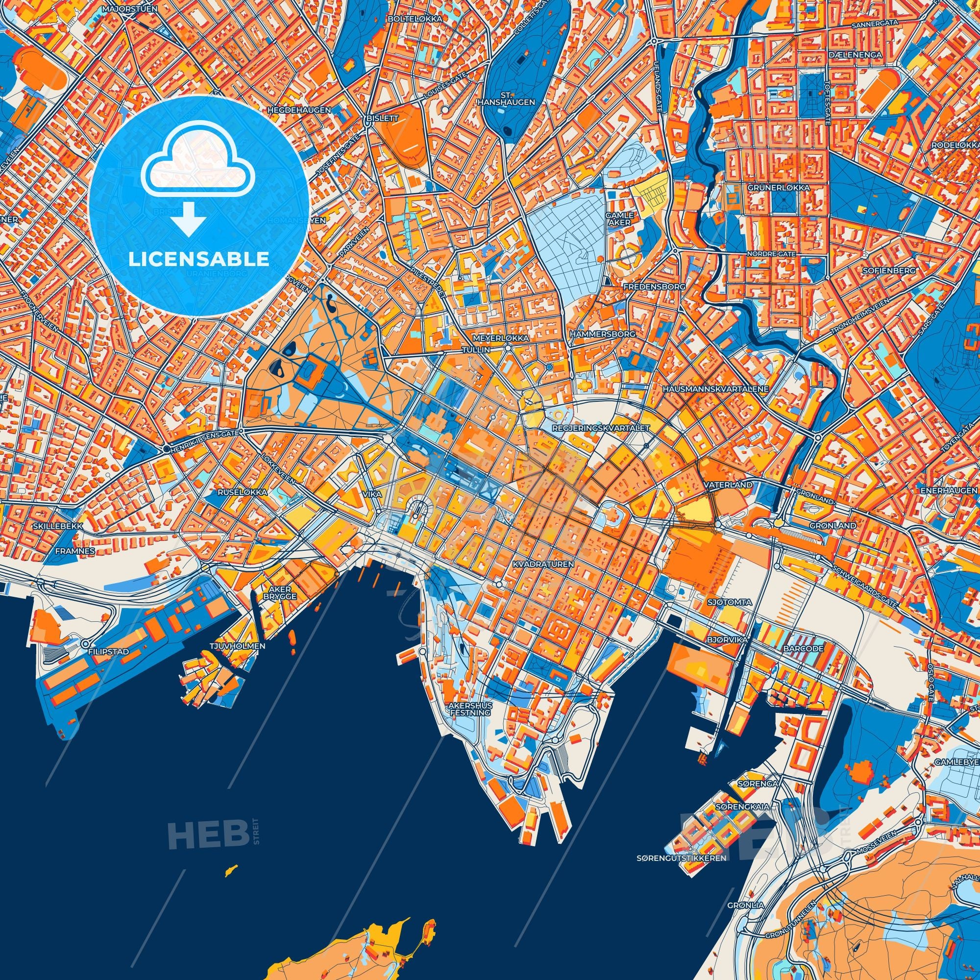 Colorful Oslo Street Map With Labels And Buildings – HEBSTREITS