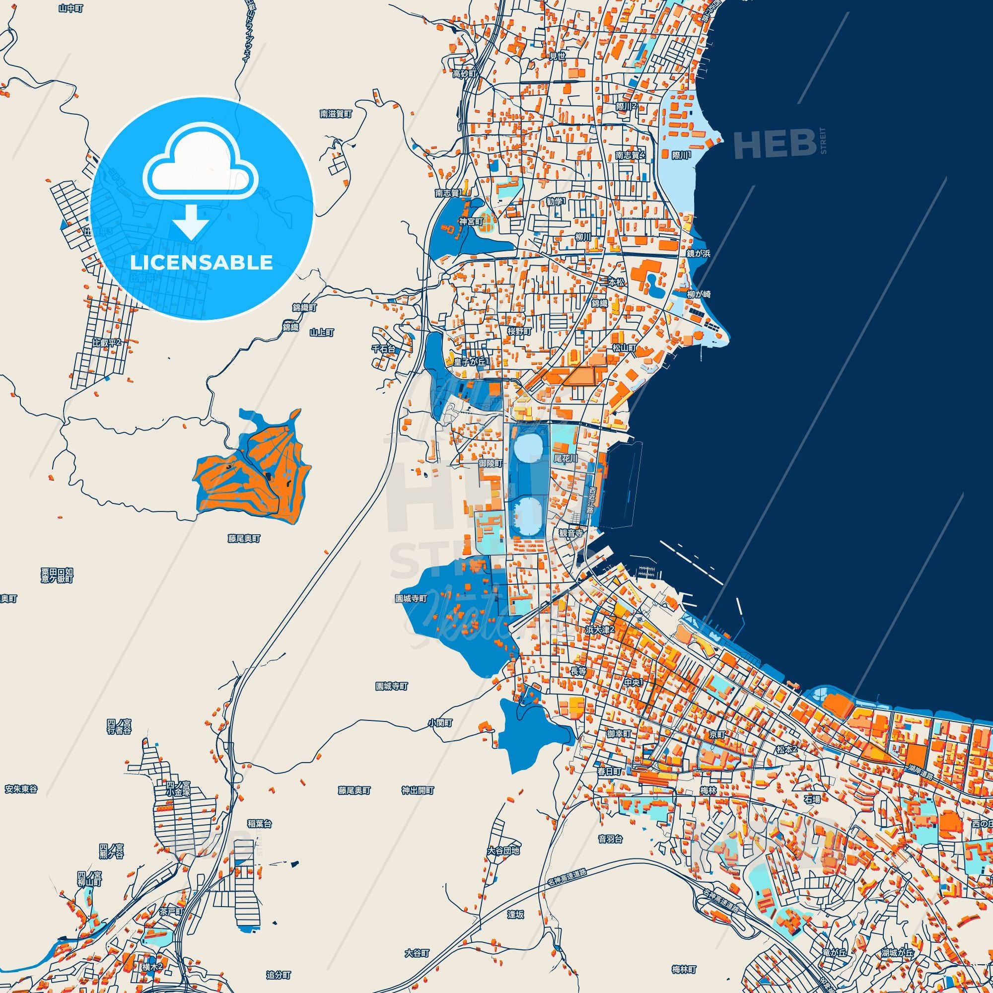 Colorful Ōtsu Street Map With Labels And Buildings – HEBSTREITS