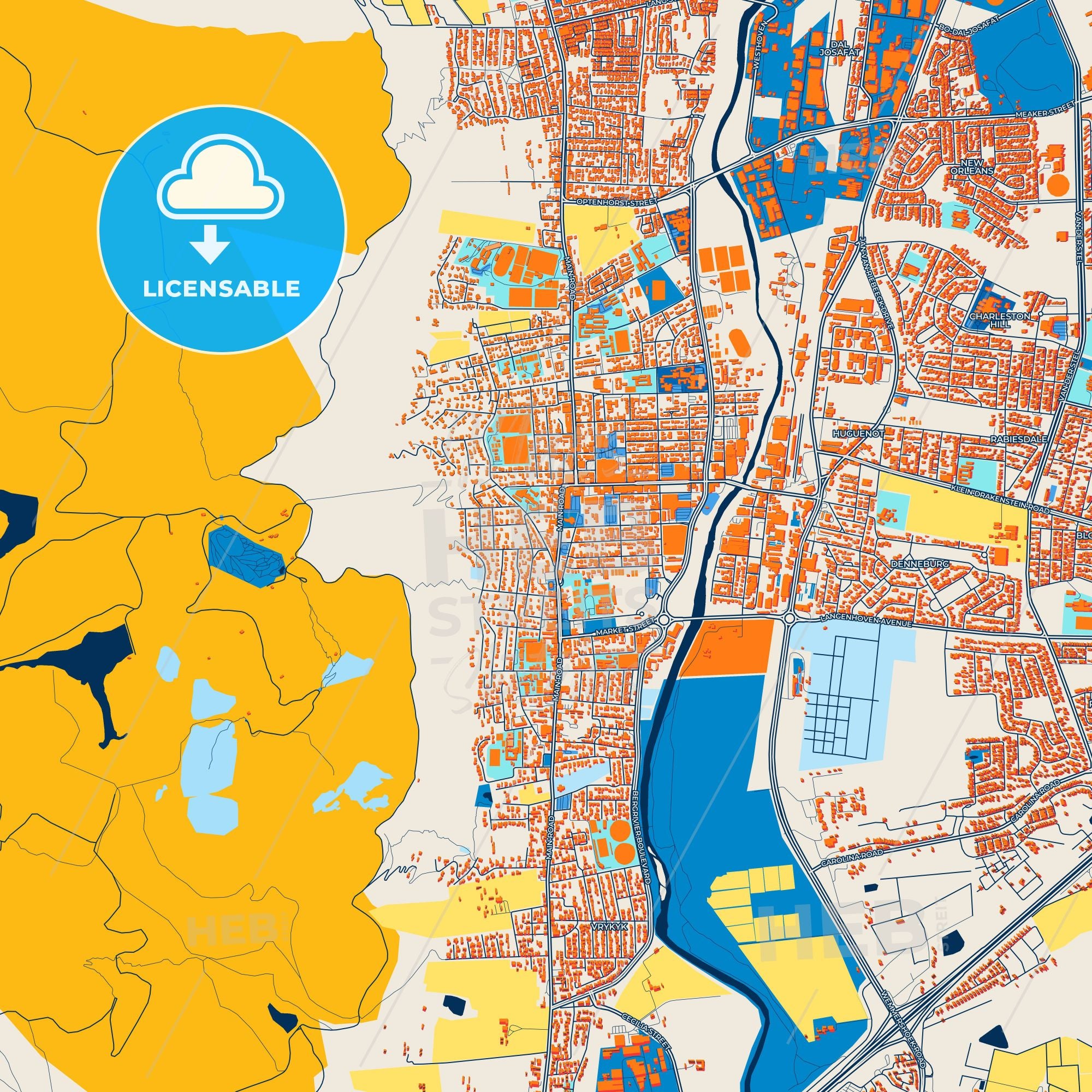 Colorful Paarl Street Map With Labels And Buildings – HEBSTREITS