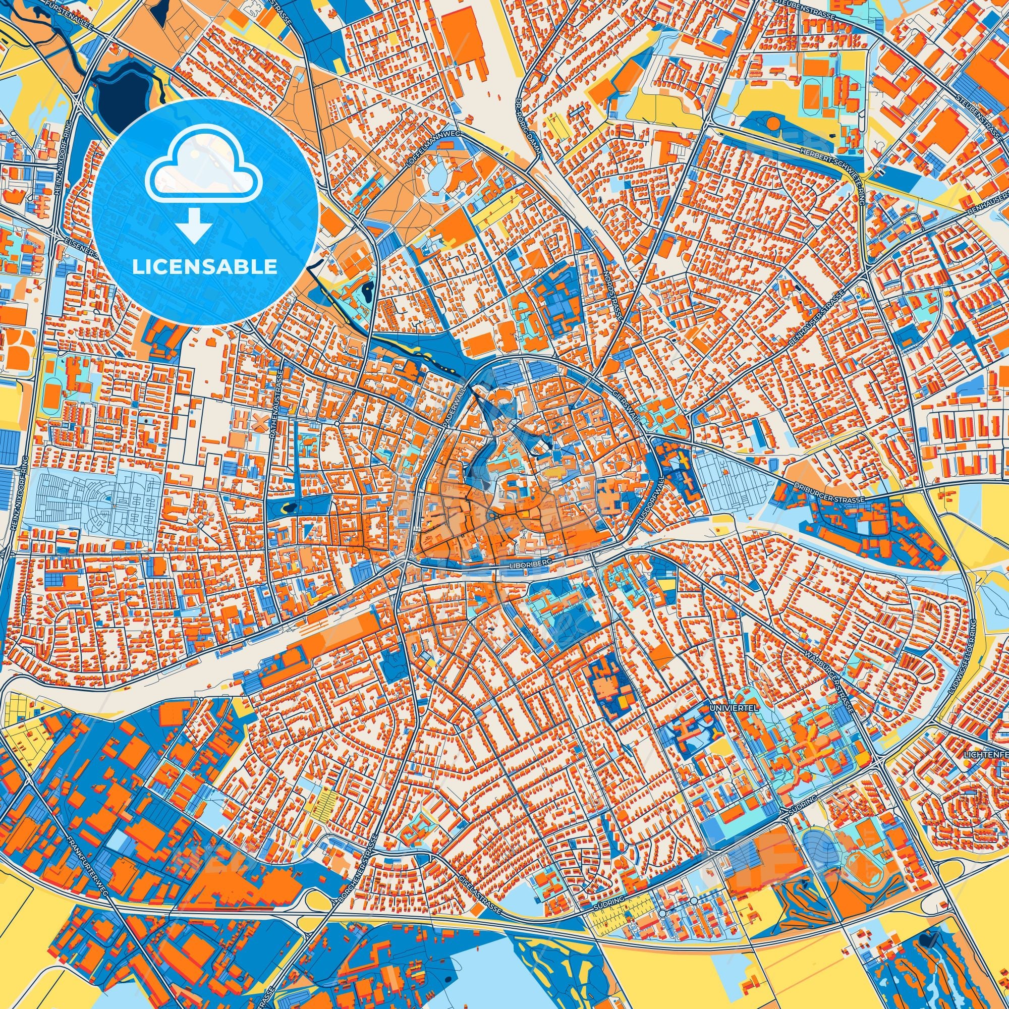 Colorful Paderborn Street Map - Digital Download – HEBSTREITS