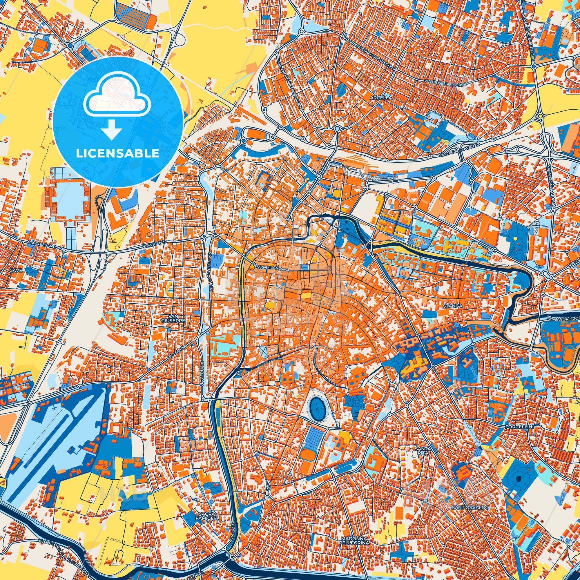 Colorful Padua Street Map With Labels And Buildings – HEBSTREITS